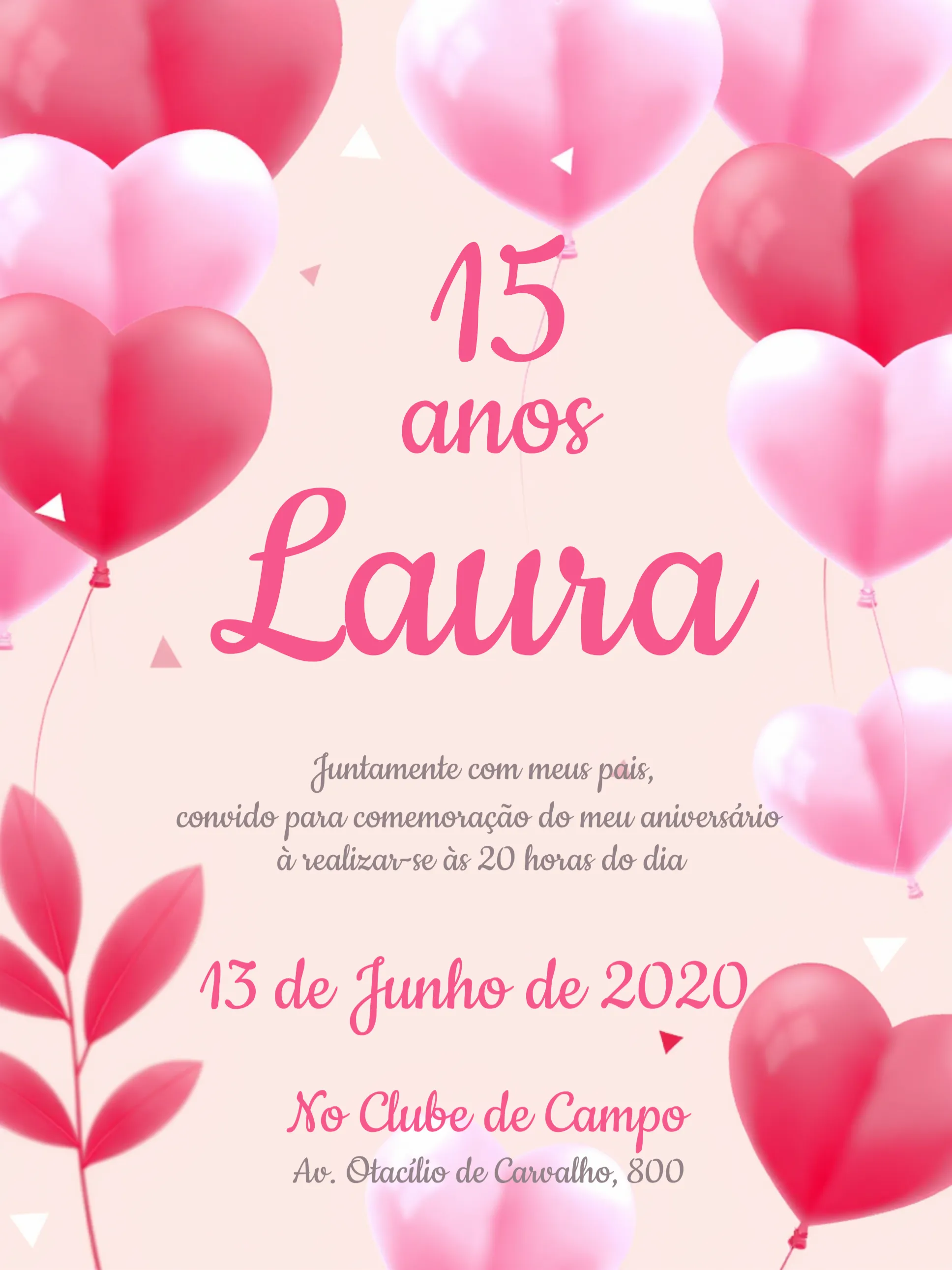 15 Years - Pink Balloons | Charming Digital Invitation | Convitede