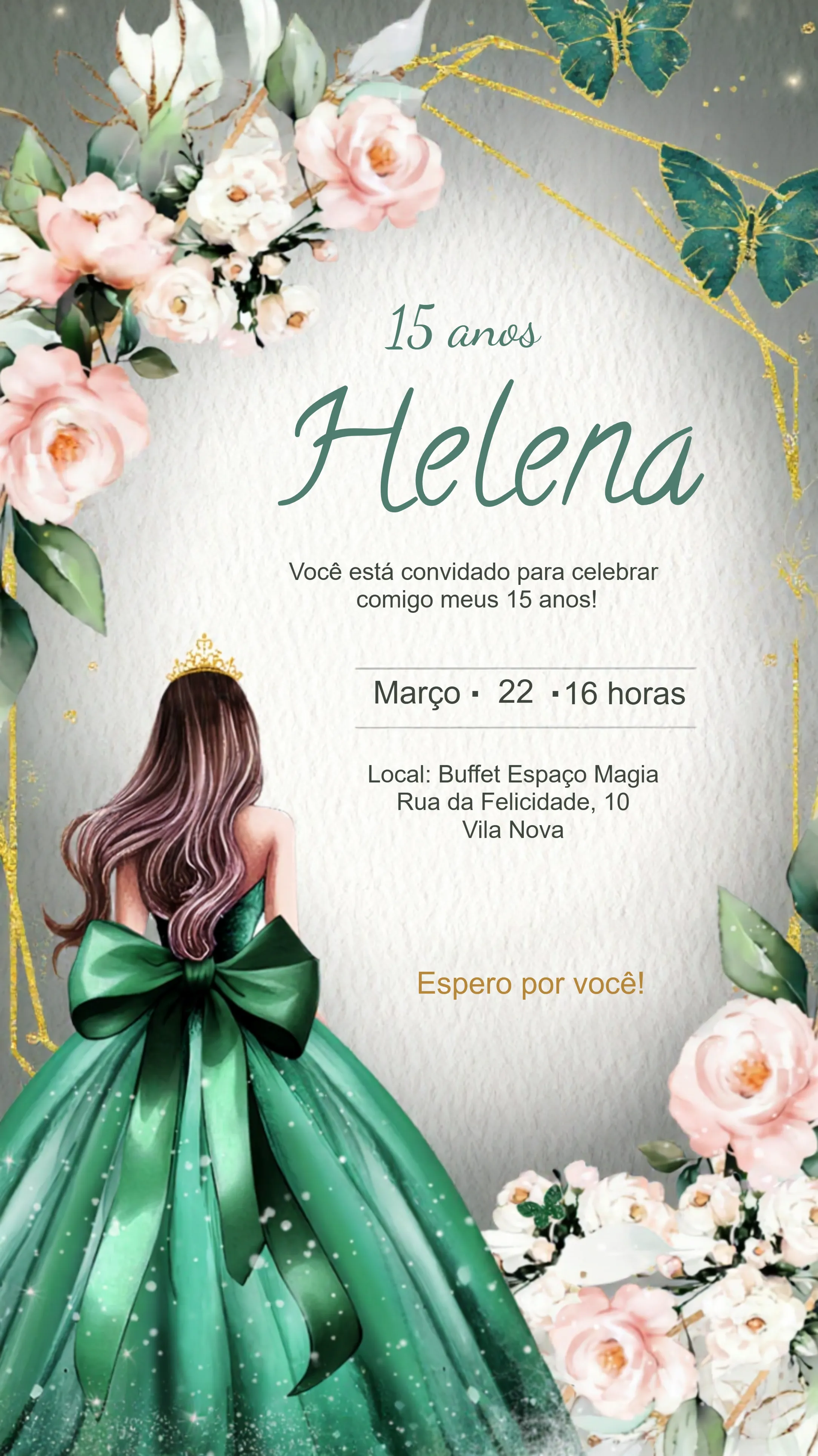 Invitación Digital 15 Años Quinceañera Verde - ¡Haz la Tuya Ya! | Convitede