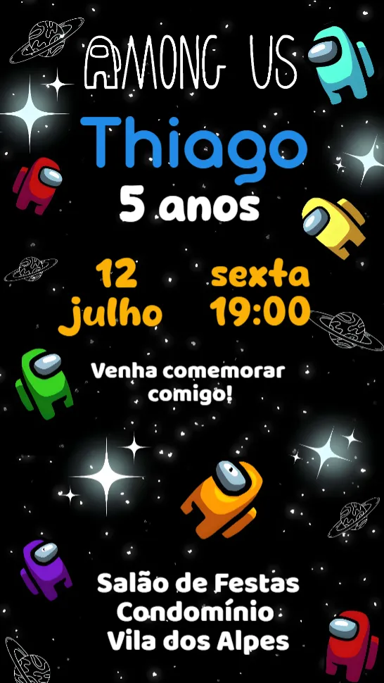 Invitación Digital Among Us - Cumpleaños Infantil Divertido | Convitede