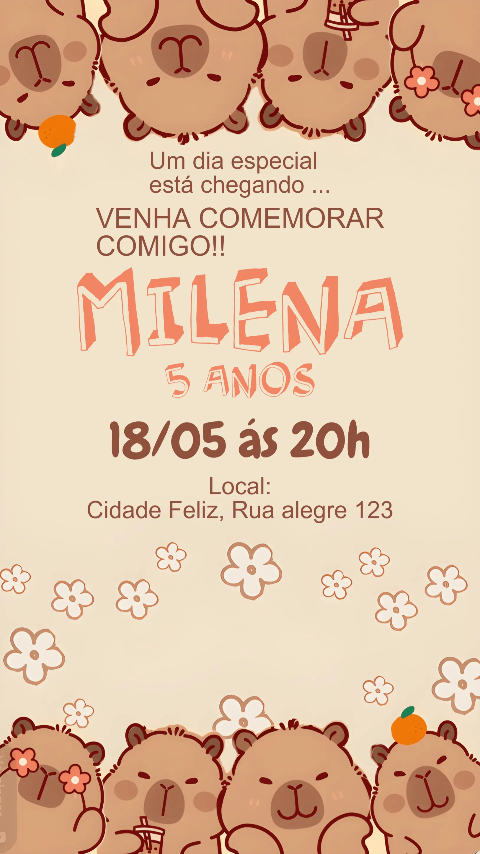 Excited Capybara Capy Invitation - Children's Birthday | Convitede