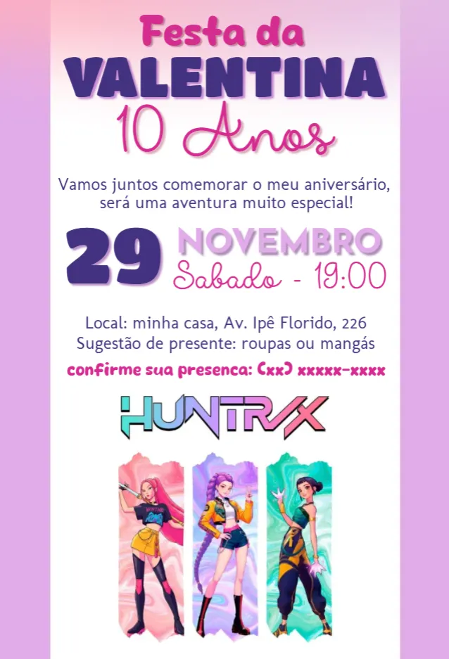 Convite Aniversário Kpop Demon hunters – Editar Online