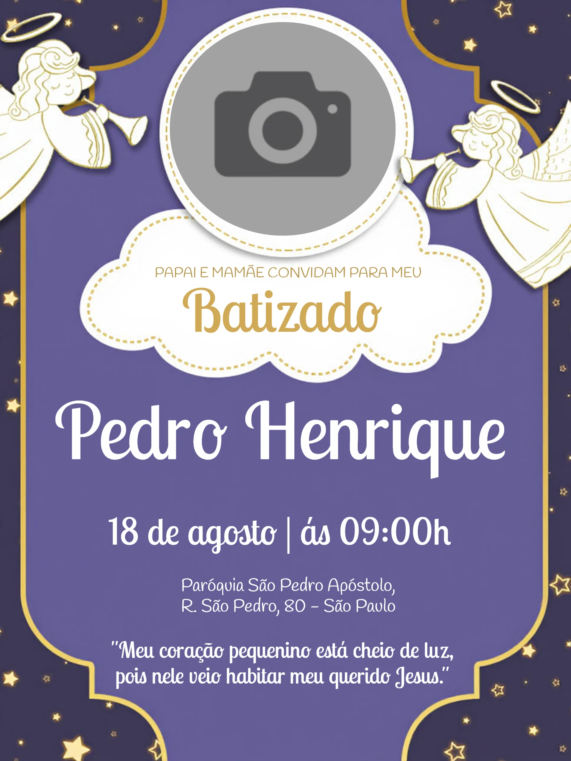 Invitación Digital de Bautizo Con Foto Morado - Especial y ...