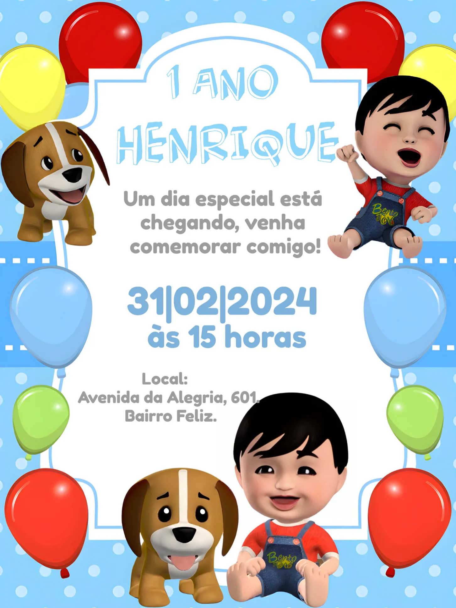 Bento And Totó Balloons - Digital Invitation For Birthday | Convitede