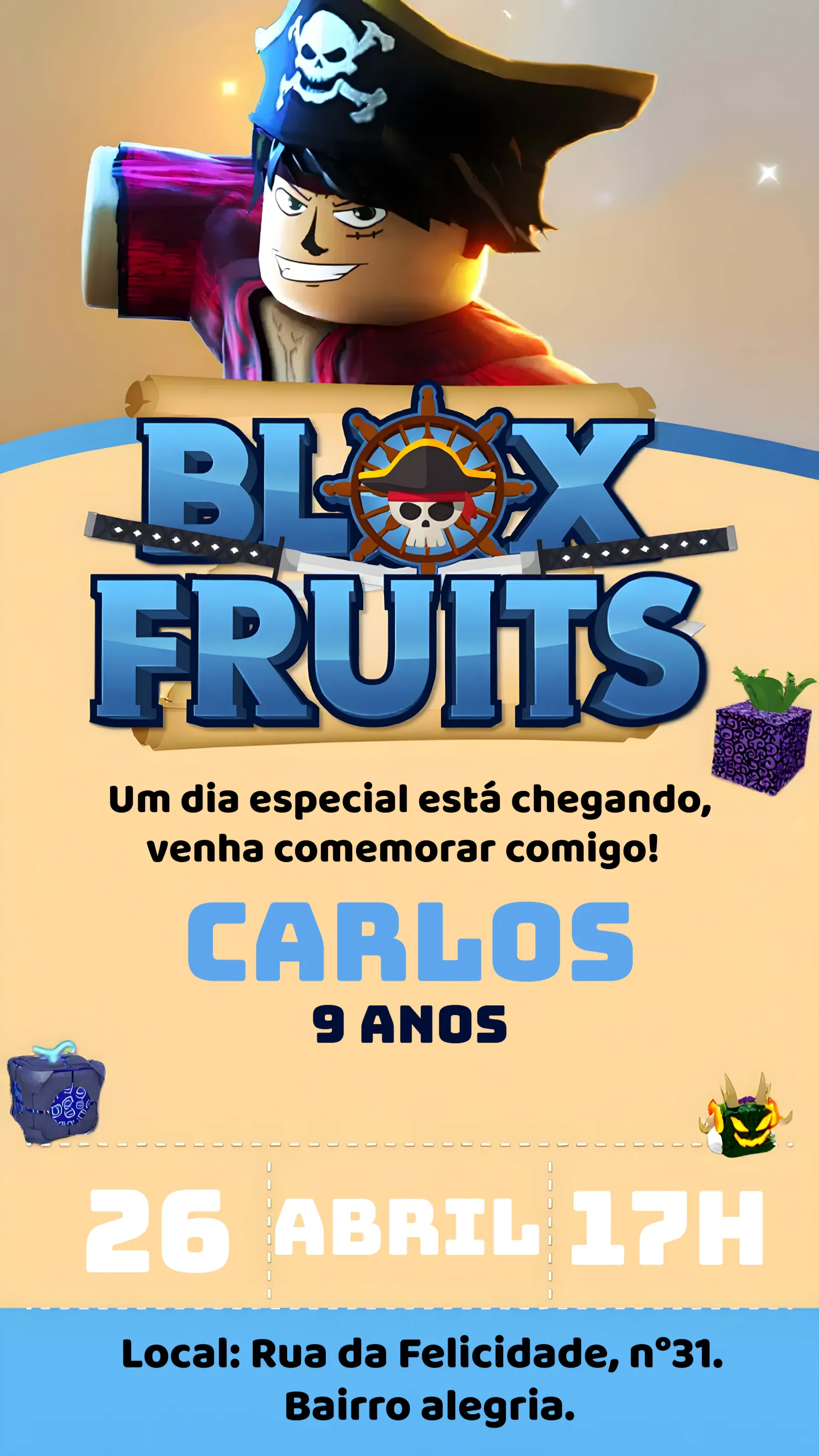Convite Digital Blox Fruits Robux - Aniversário Infantil | Convitede