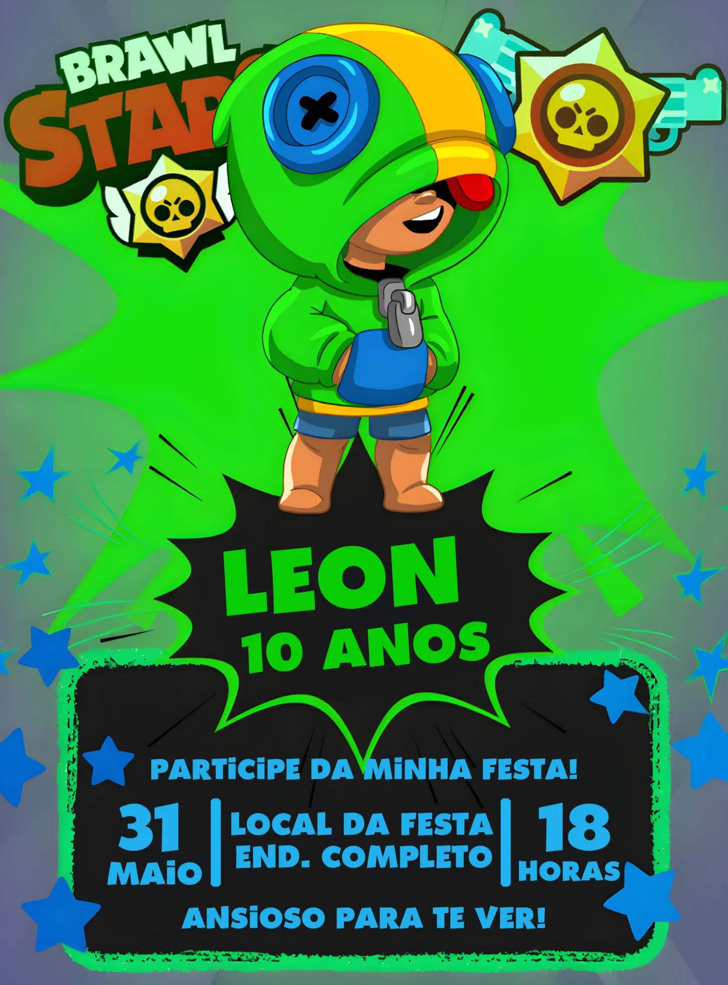Digital Invitation Brawl Stars Blue Leon - Top Searches | Convitede