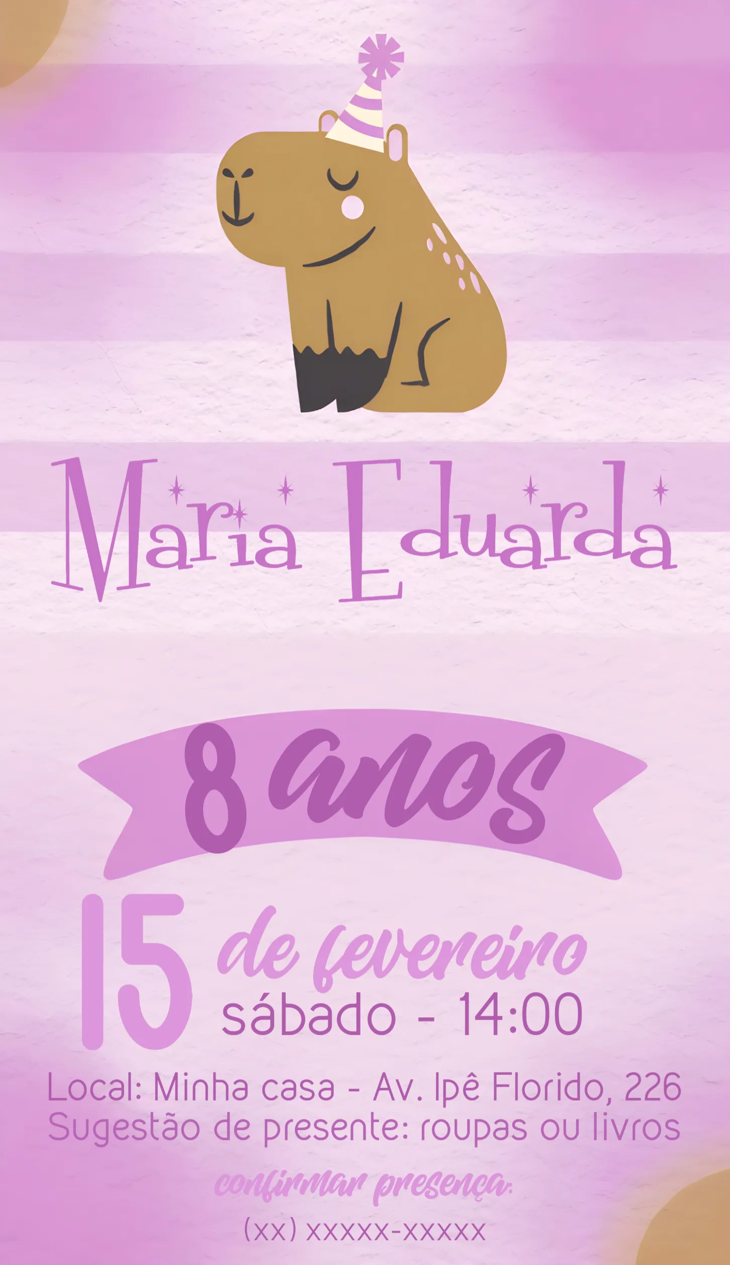 Purple Capybara Digital Invitation - Kids Birthday | Convitede