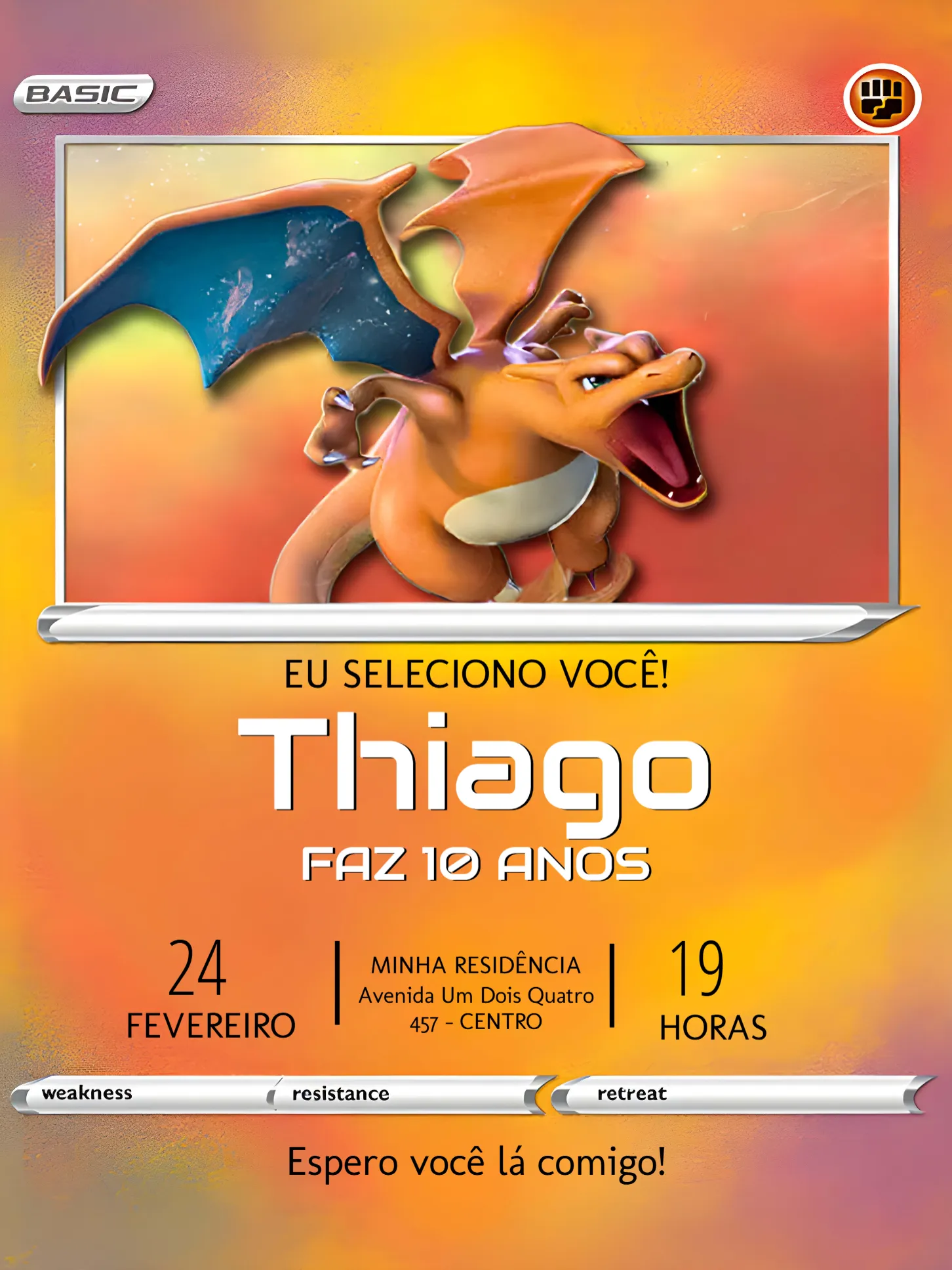Convite Digital Carta Pokemon Charizard - Aniversário Infantil | Convitede