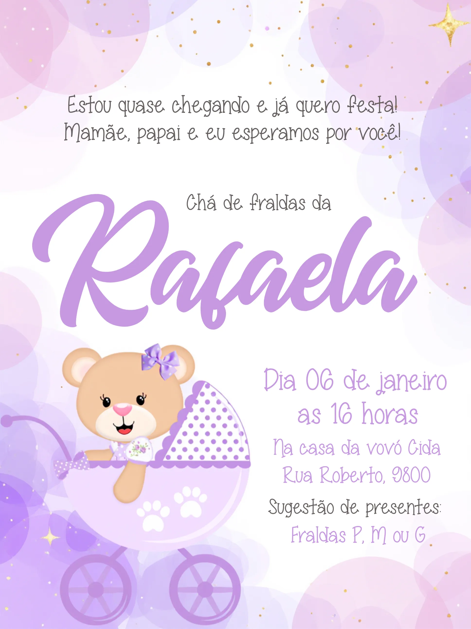Lilac Teddy Bear Diaper Tea Party - Enchanting Digital Invitation ...