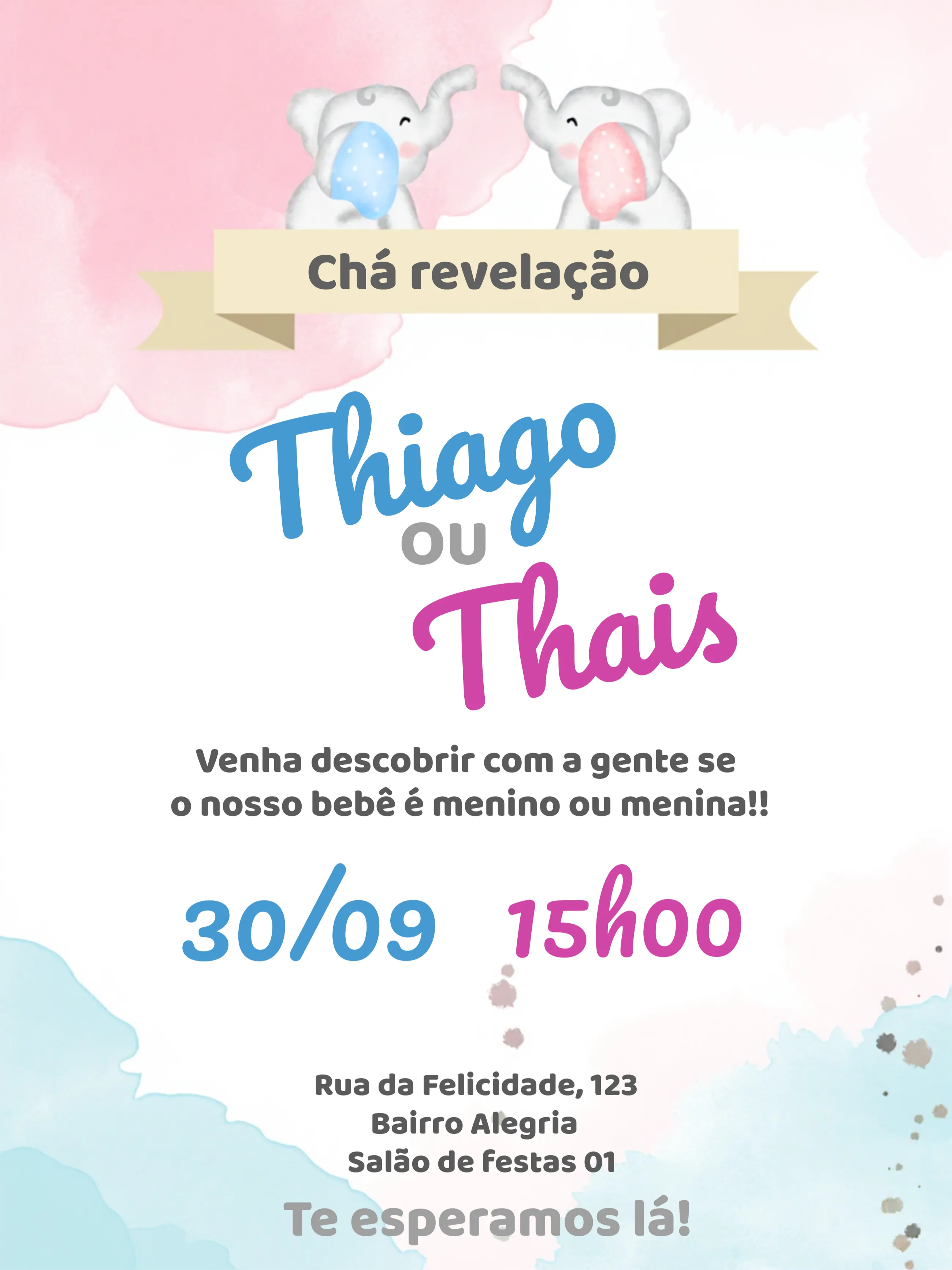 Elephant Blue Gender Reveal Tea Party - Enchanting Digital Invitation ...