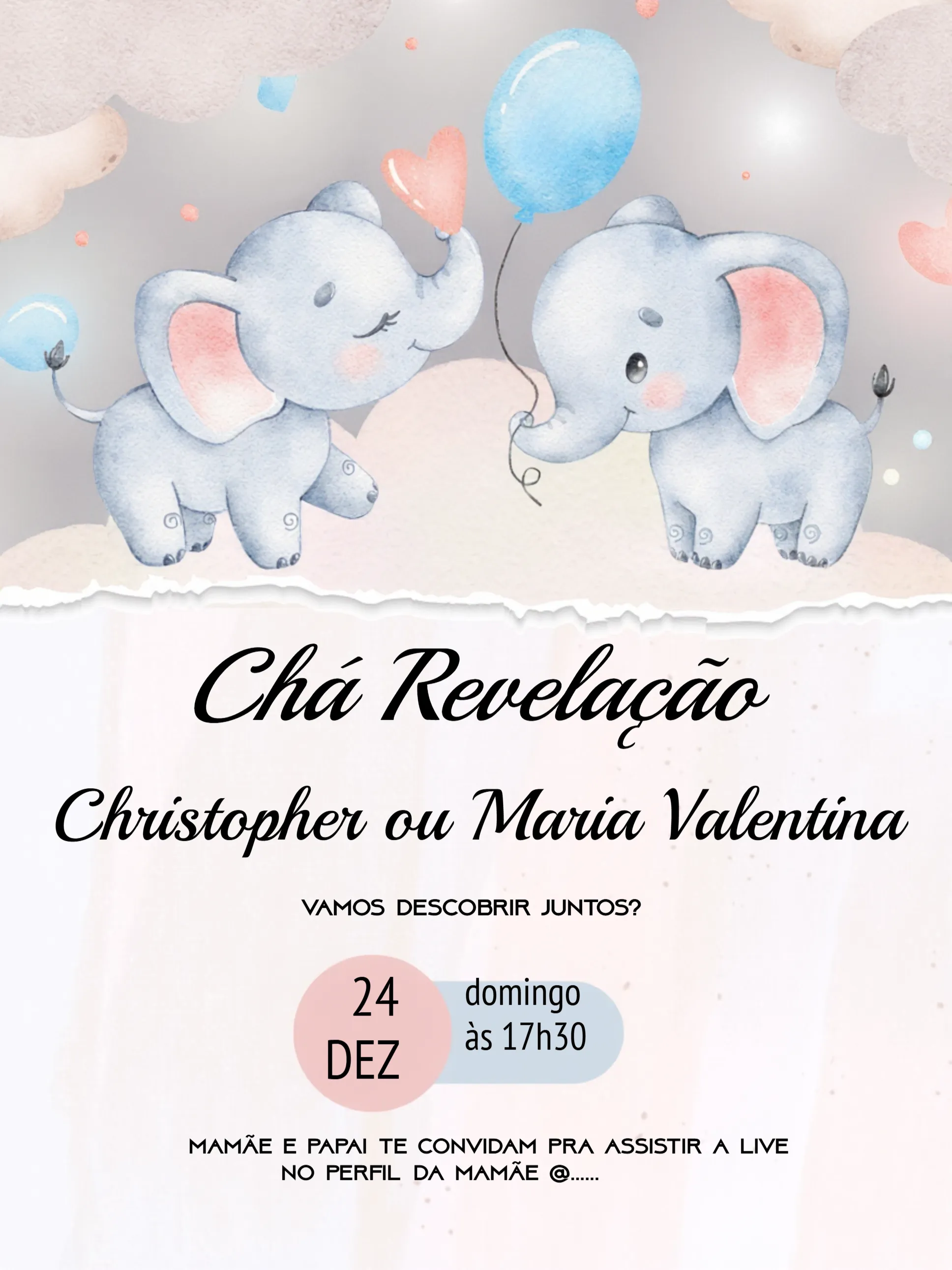 Elephant Blue Gender Reveal Tea Party - Special Digital Invitation ...