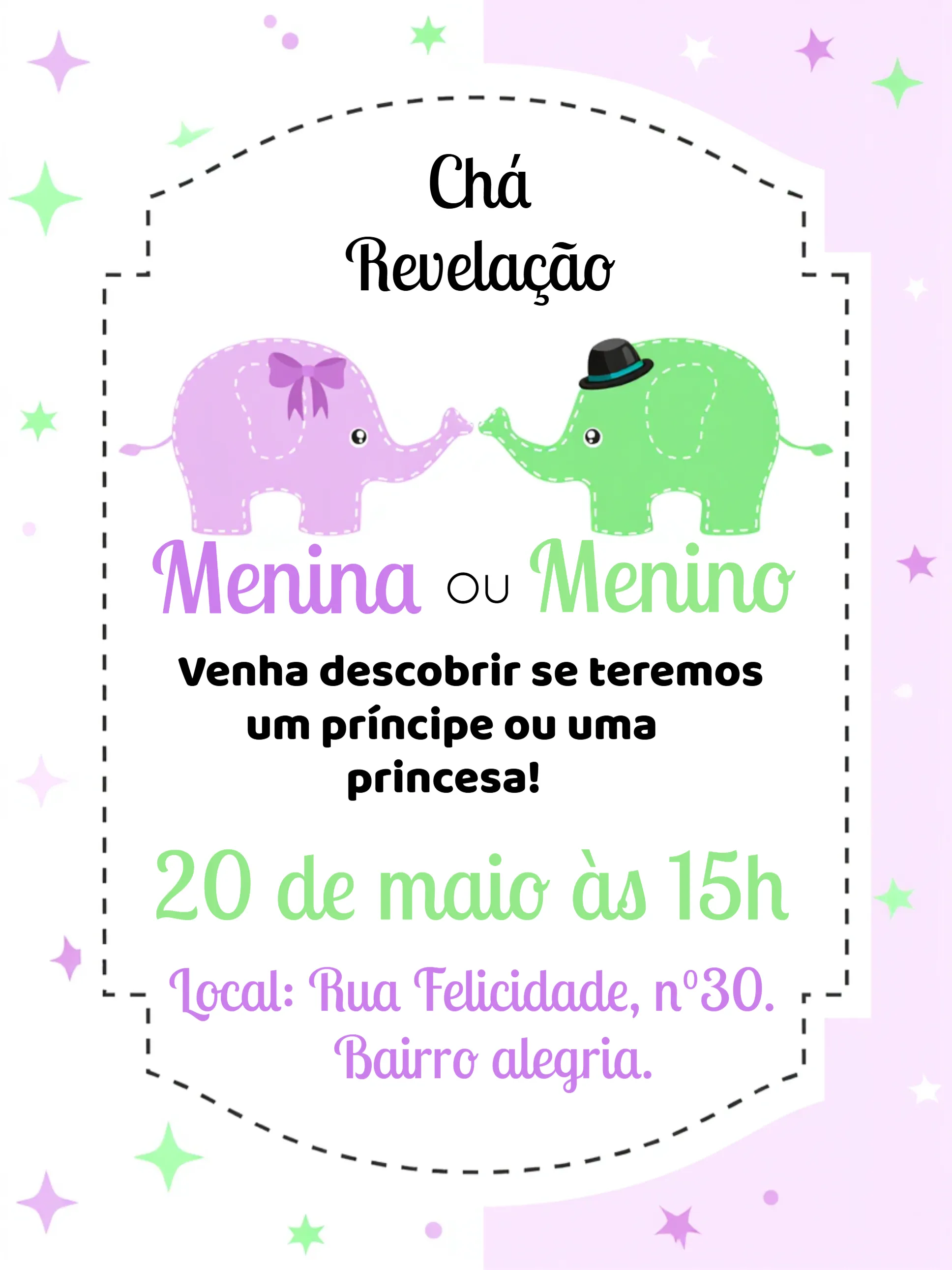 Invitación Chá Revelación Elefantitos Cha - Sorprenda a sus invitados | Convitede