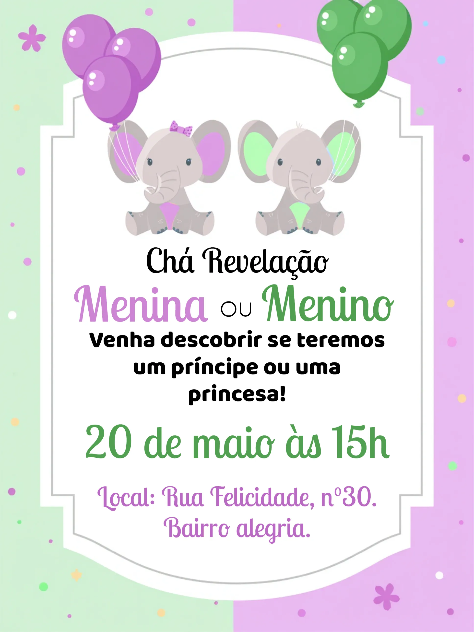 Elephant Girls Gender Reveal Tea Party | Digital Invitation | Convitede