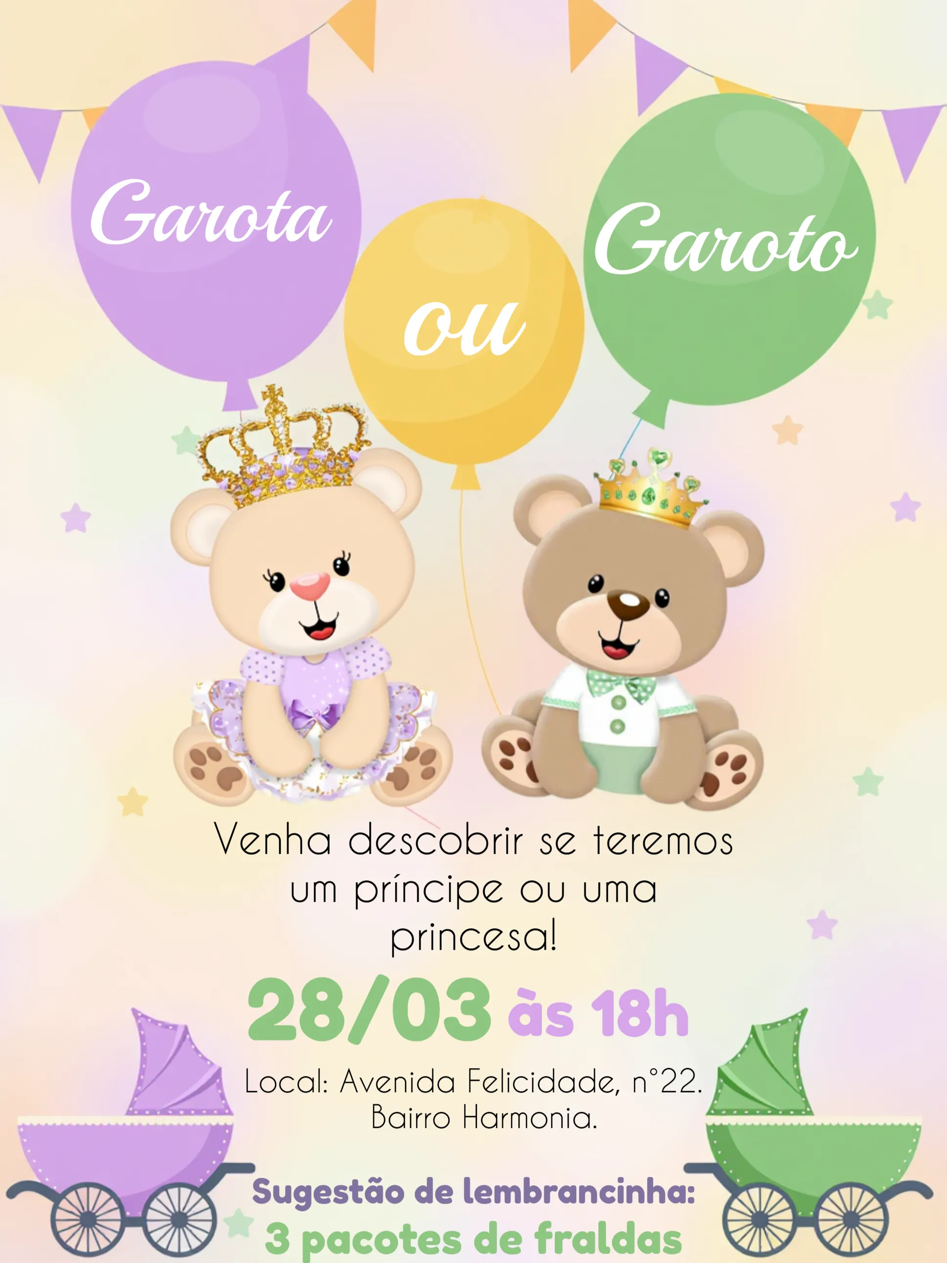 Yellow Royal Teddy Bear Gender Reveal Tea Party - Digital Invitation ...