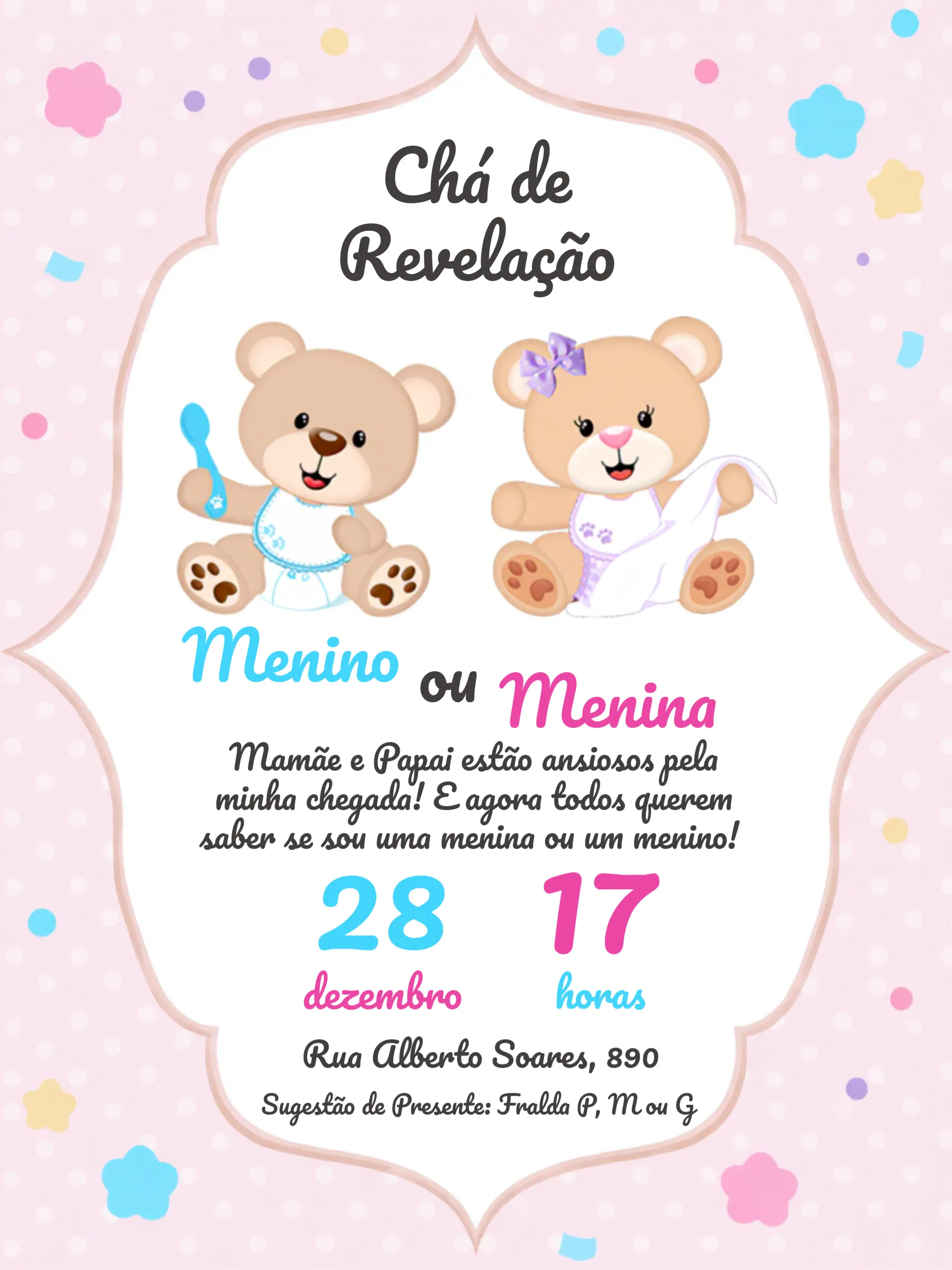 Digital Teddy Bears Gender Reveal Tea Party Invitation - Charming and ...