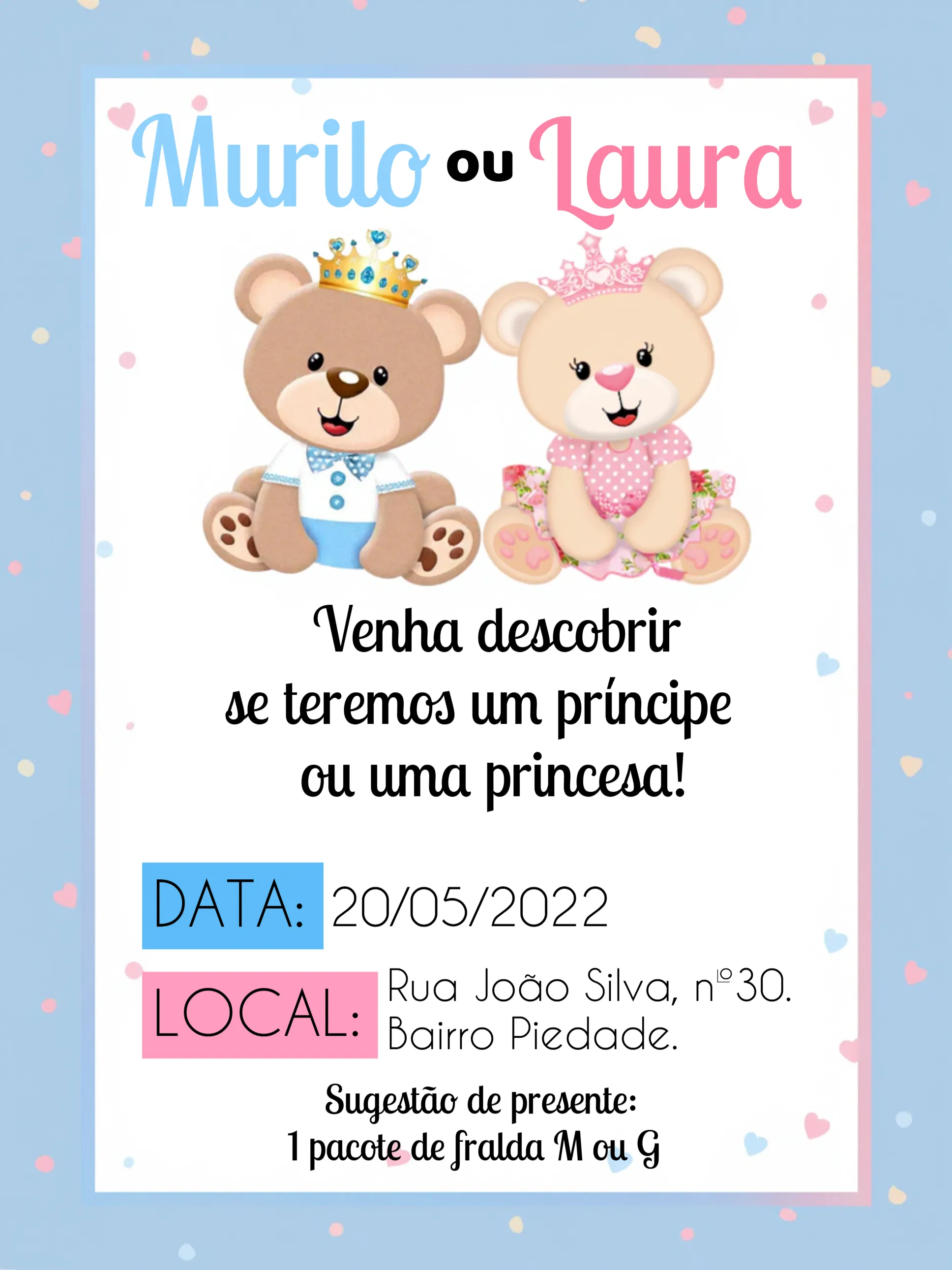 Royal Teddy Bears Crown Gender Reveal Tea Party - Digital Invitation ...