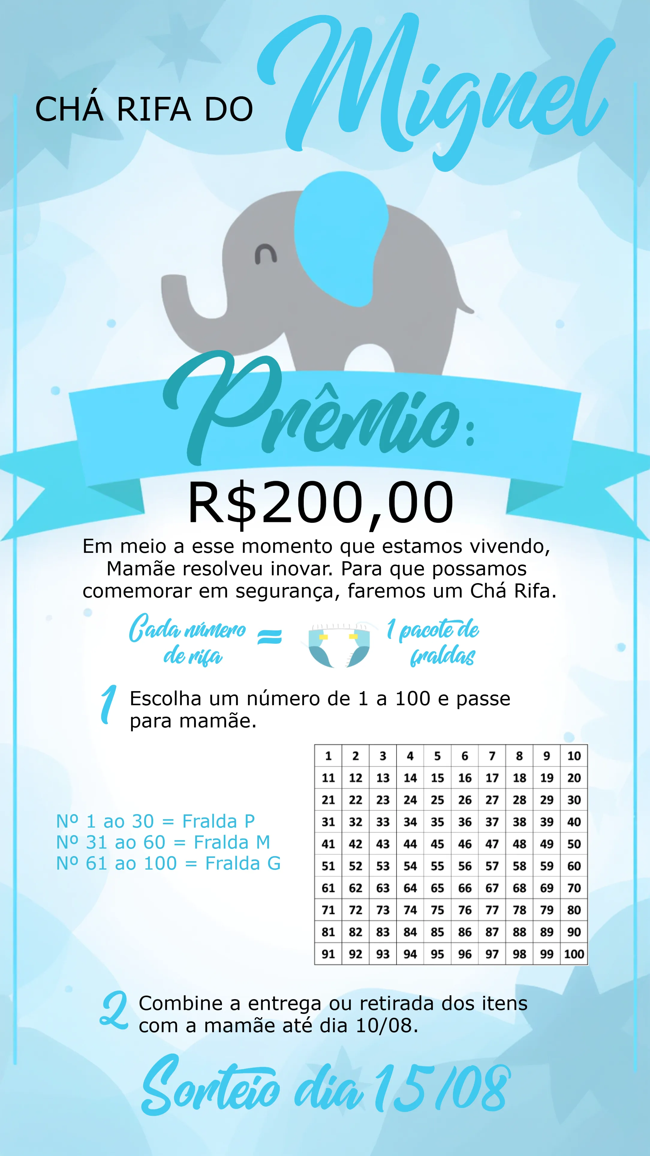 Elephant Blue Black Diaper Raffle Tea Invitation | Convitede
