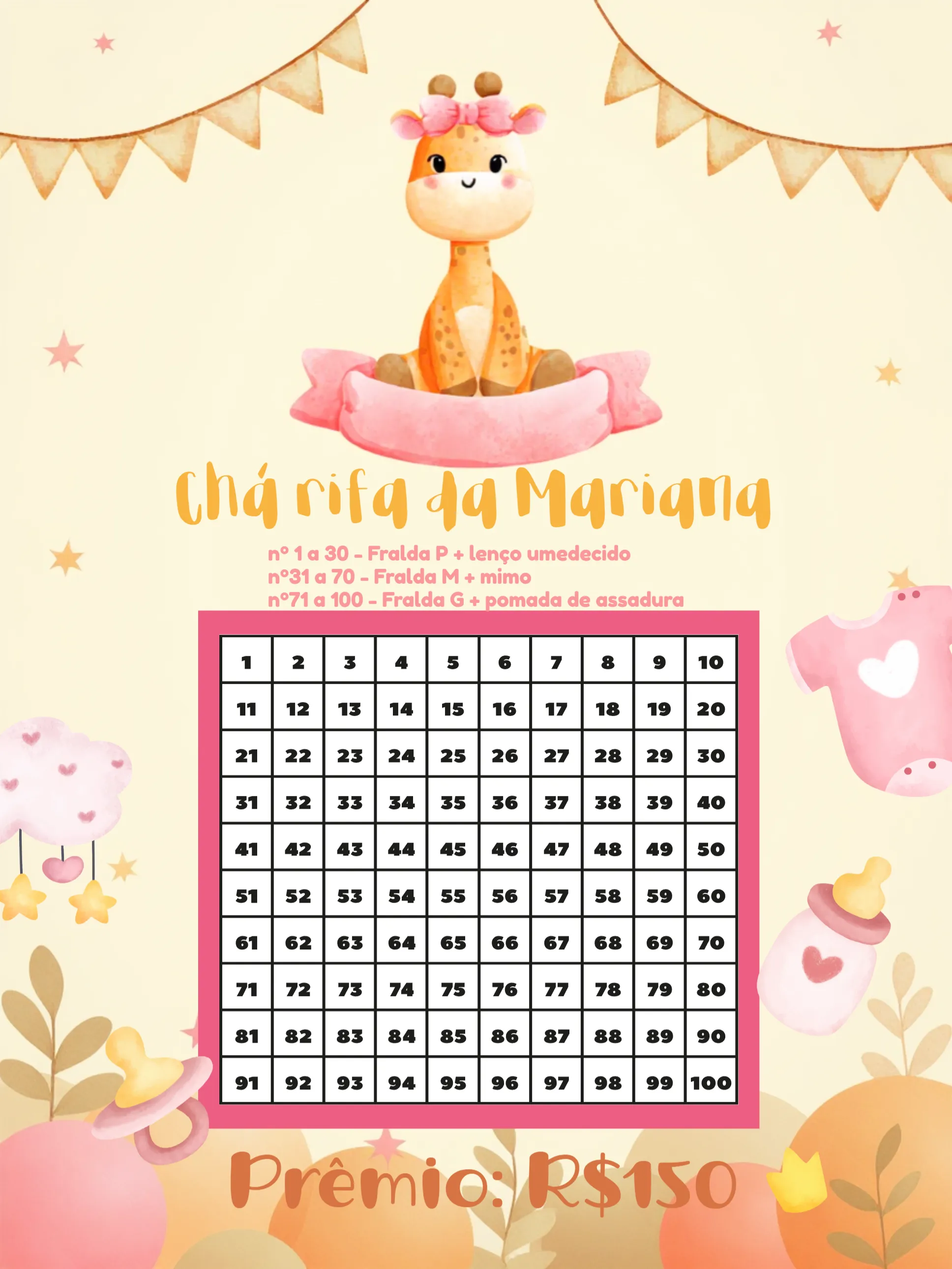 Diaper Raffle Tea Giraffe Gender Reveal - Digital Invitation | Convitede