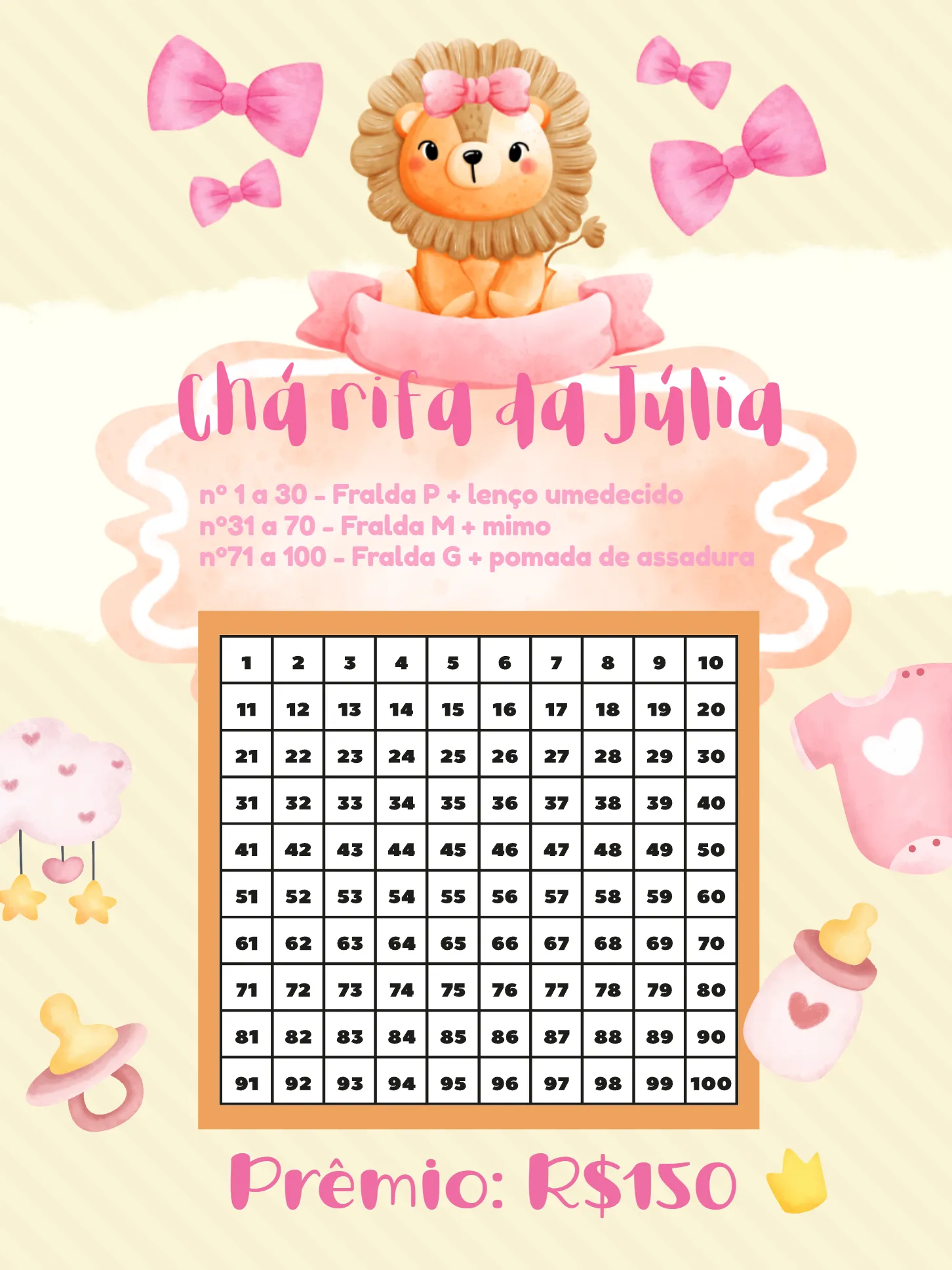 Customize Now! Invitation Tea Diaper Raffle Lioness Tea | Convitede