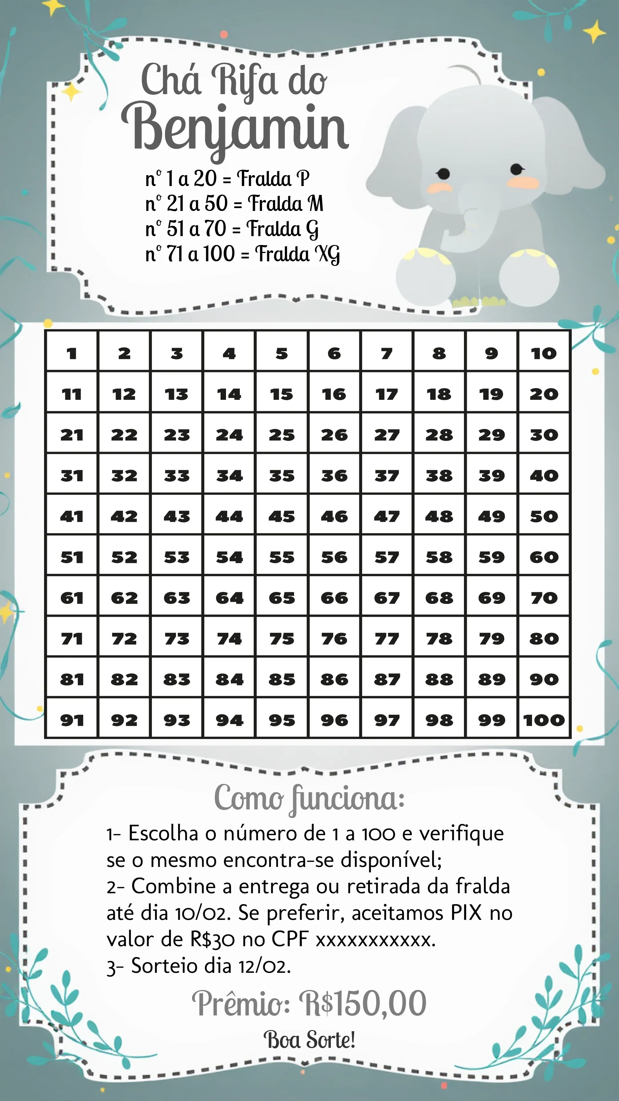 Digital Invitation Elephant Star Raffle Tea - Personalize now! | Convitede