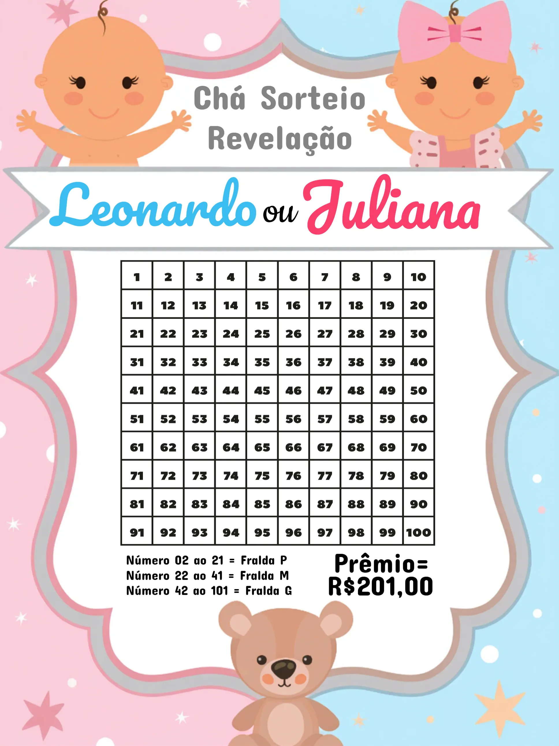 Té Rifa Revelación Bebés Oso | Invitación Digital Encantadora | Convitede