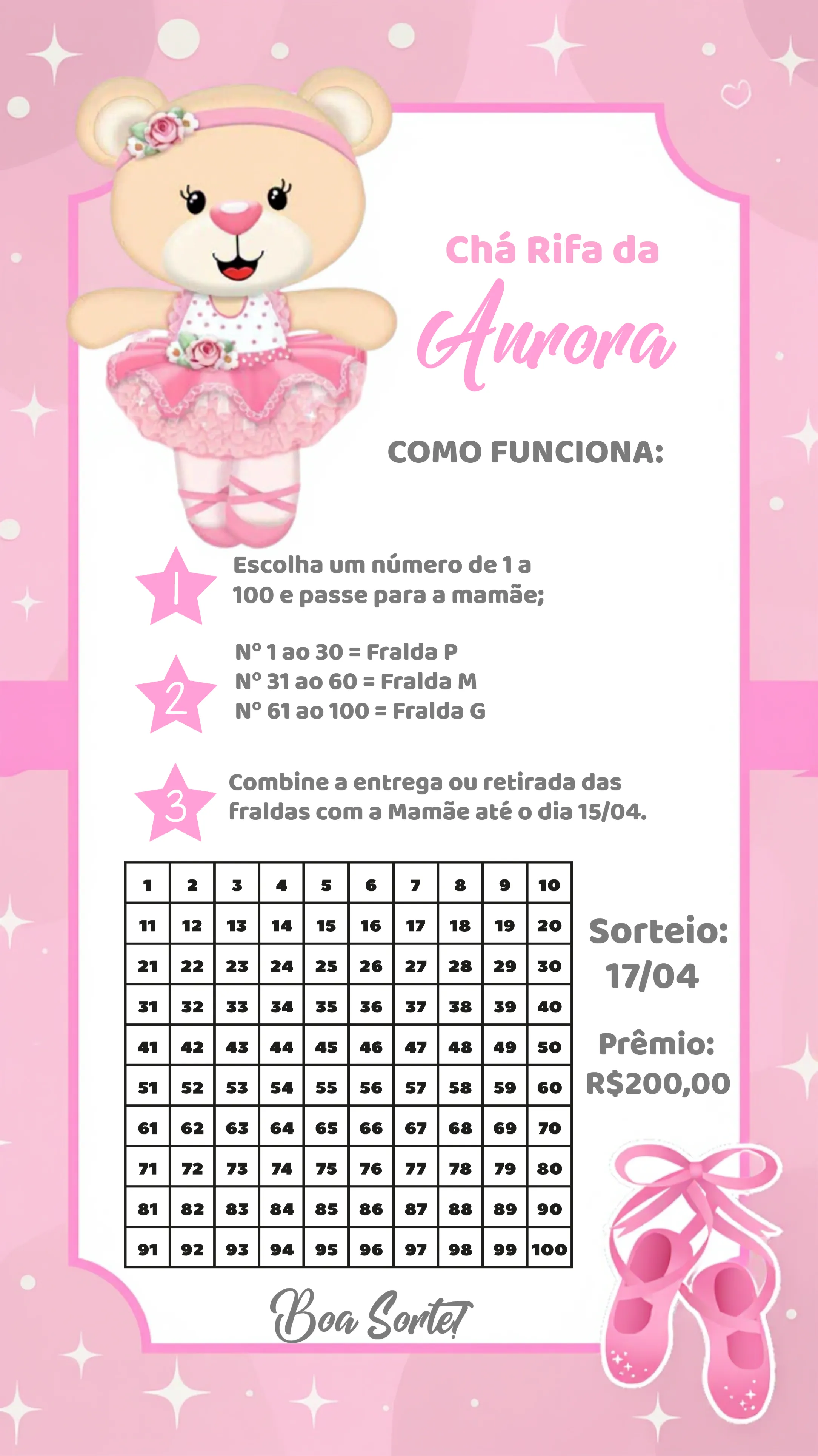 Ballet Teddy Bear Girl Raffle Tea - Charming Digital Invitation | Convitede