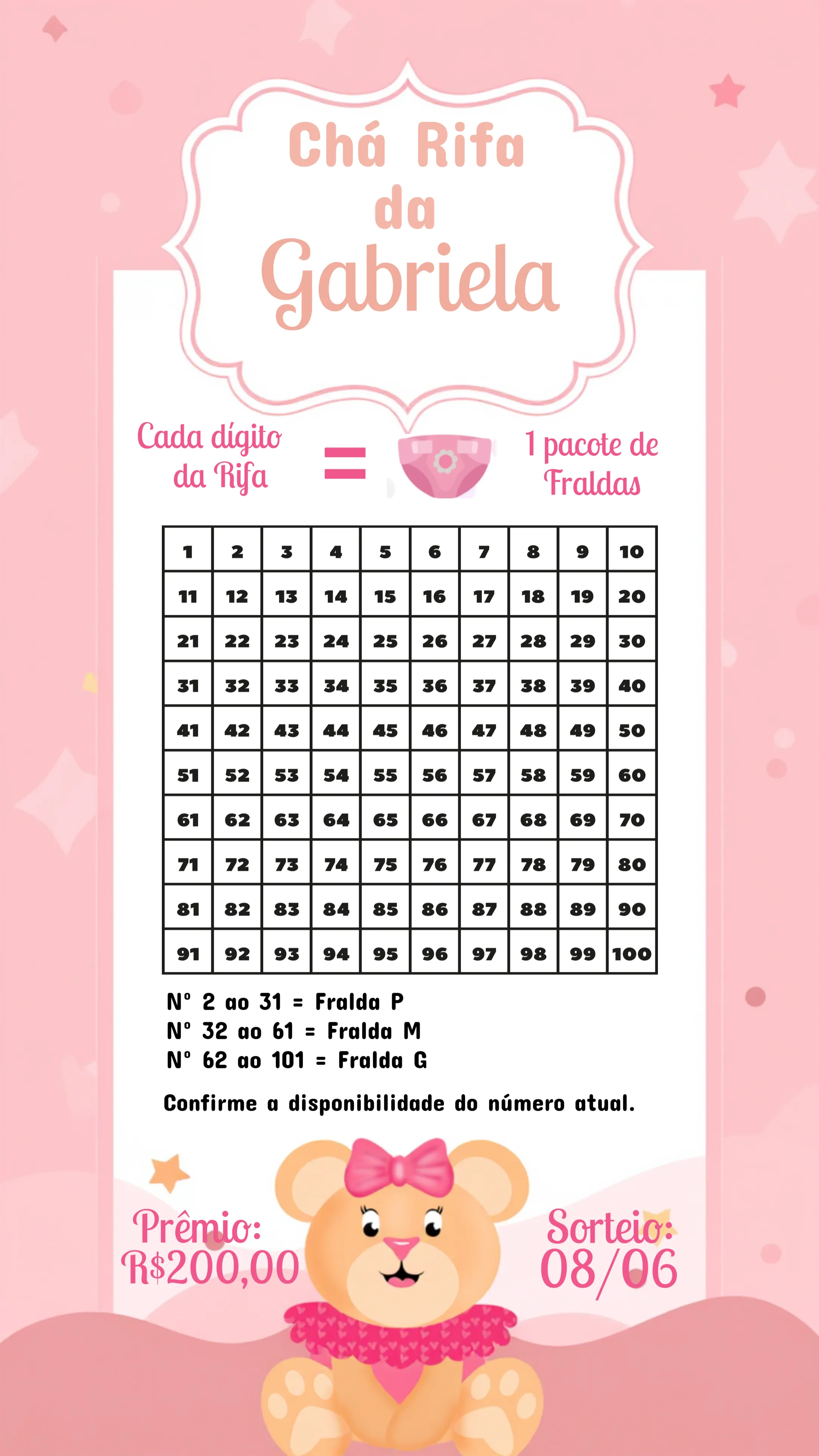 Invitación Digital Chá Rifa Osa Rosa - Diversión y Estilo | Convitede