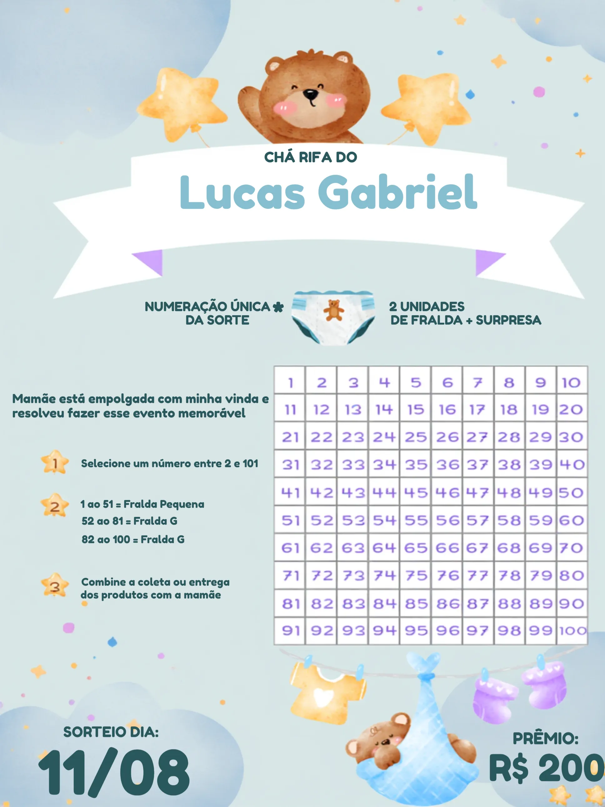 Digital Invitation Tea Raffle Little Star Bear - Make Online | Convitede