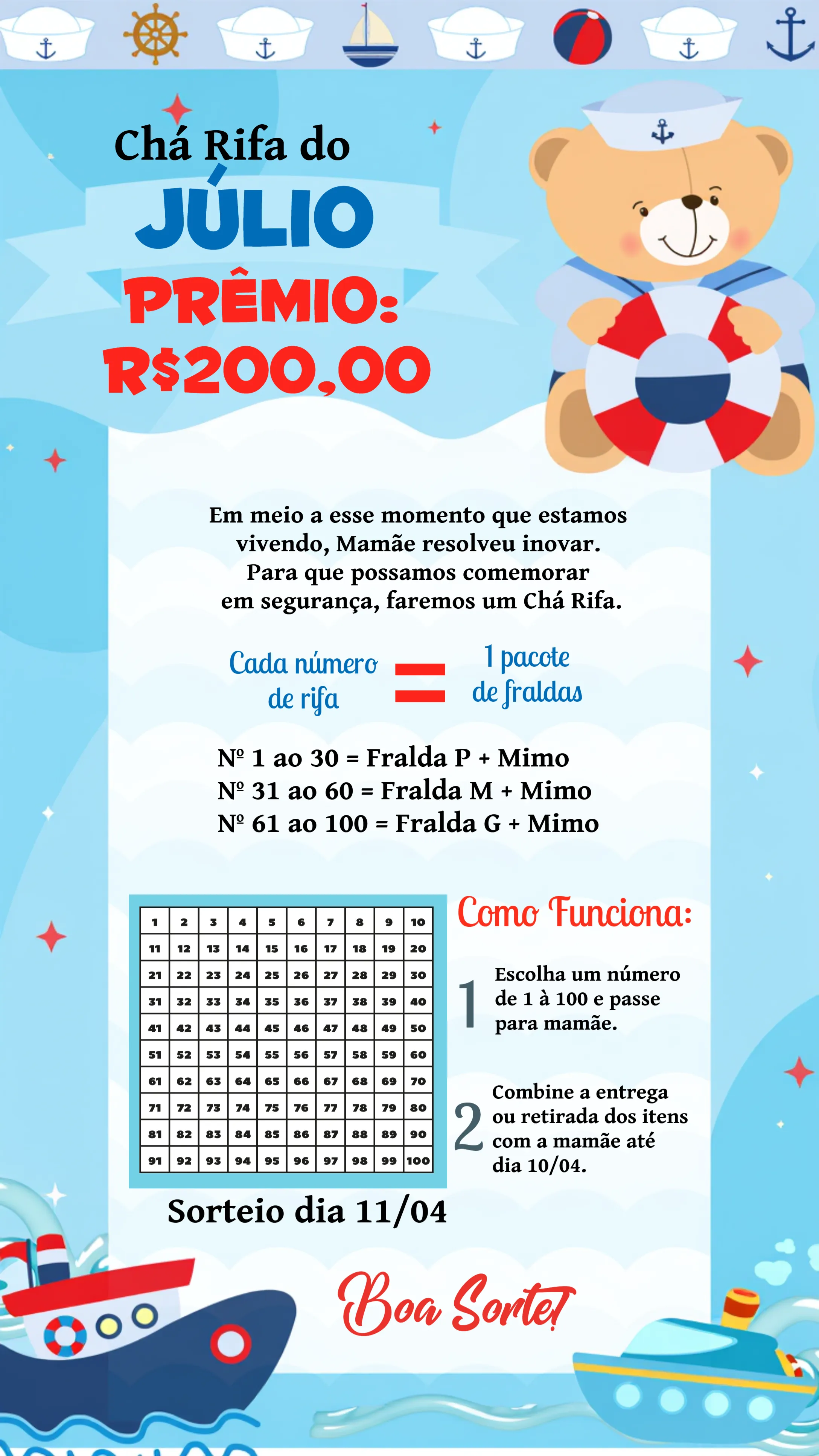 Red Sailor Teddy Bear Tea Raffle - Digital Invitation | Convitede