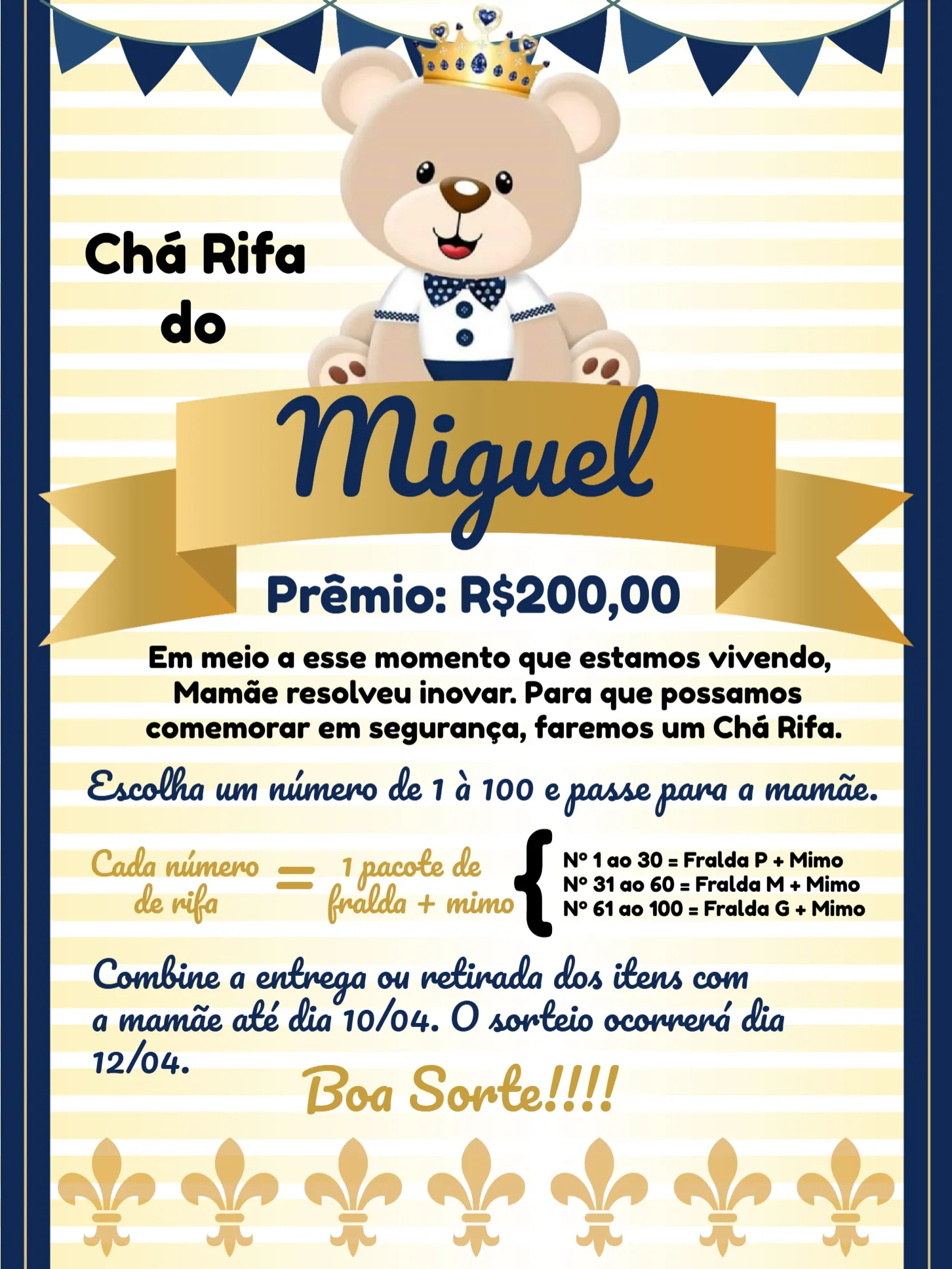 Digital Invitation Prince Teddy Bear Raffle Tea Party - Personalize now ...