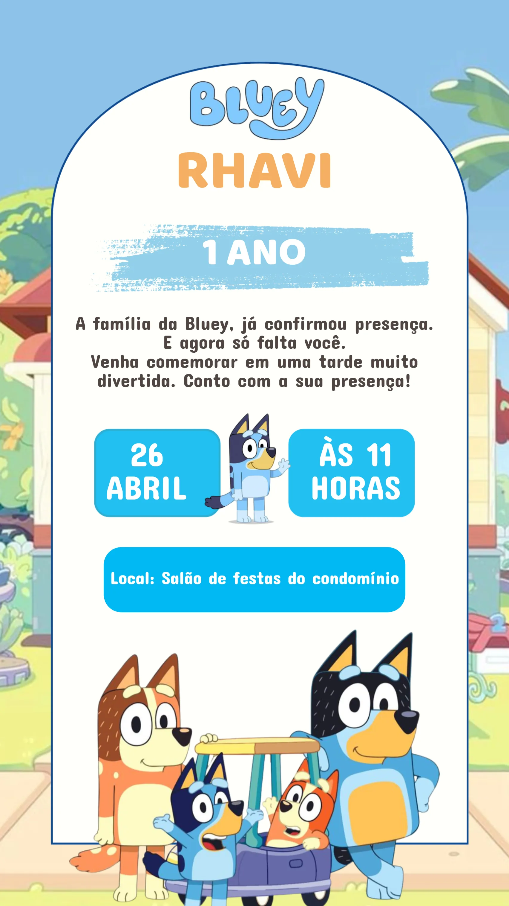 Convite Convite Aniversário Bluey Menino – Editar Online | Convitede