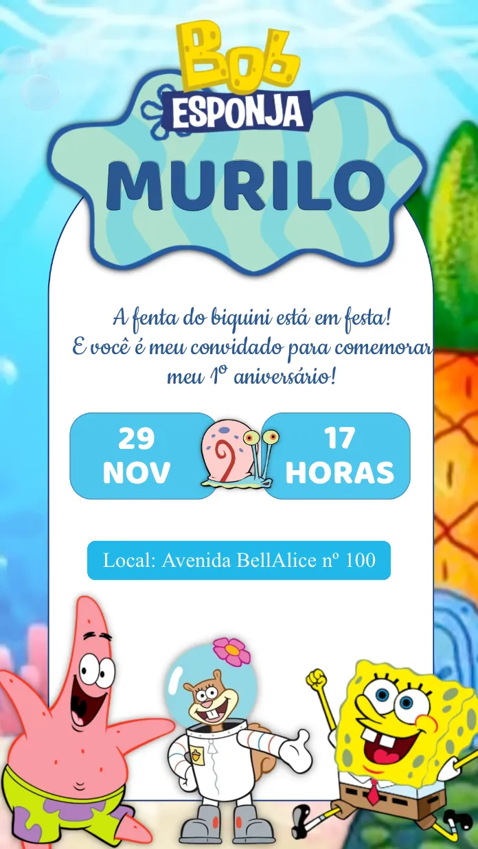 Convite Aniversário Bob Esponja - Aniversário Infantil | Convitede