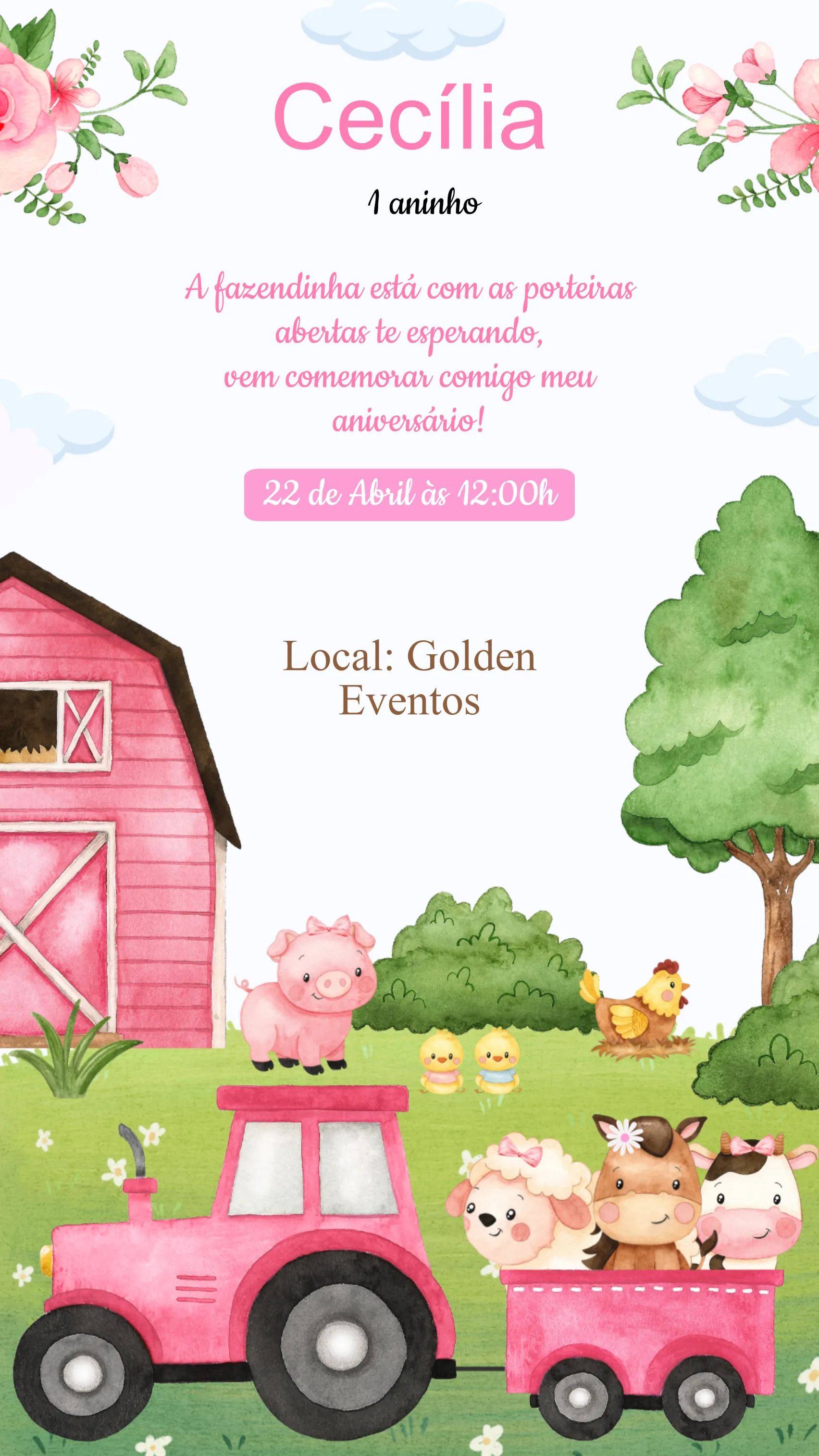 Convite Convite Aniversário Fazendinha – Editar Online