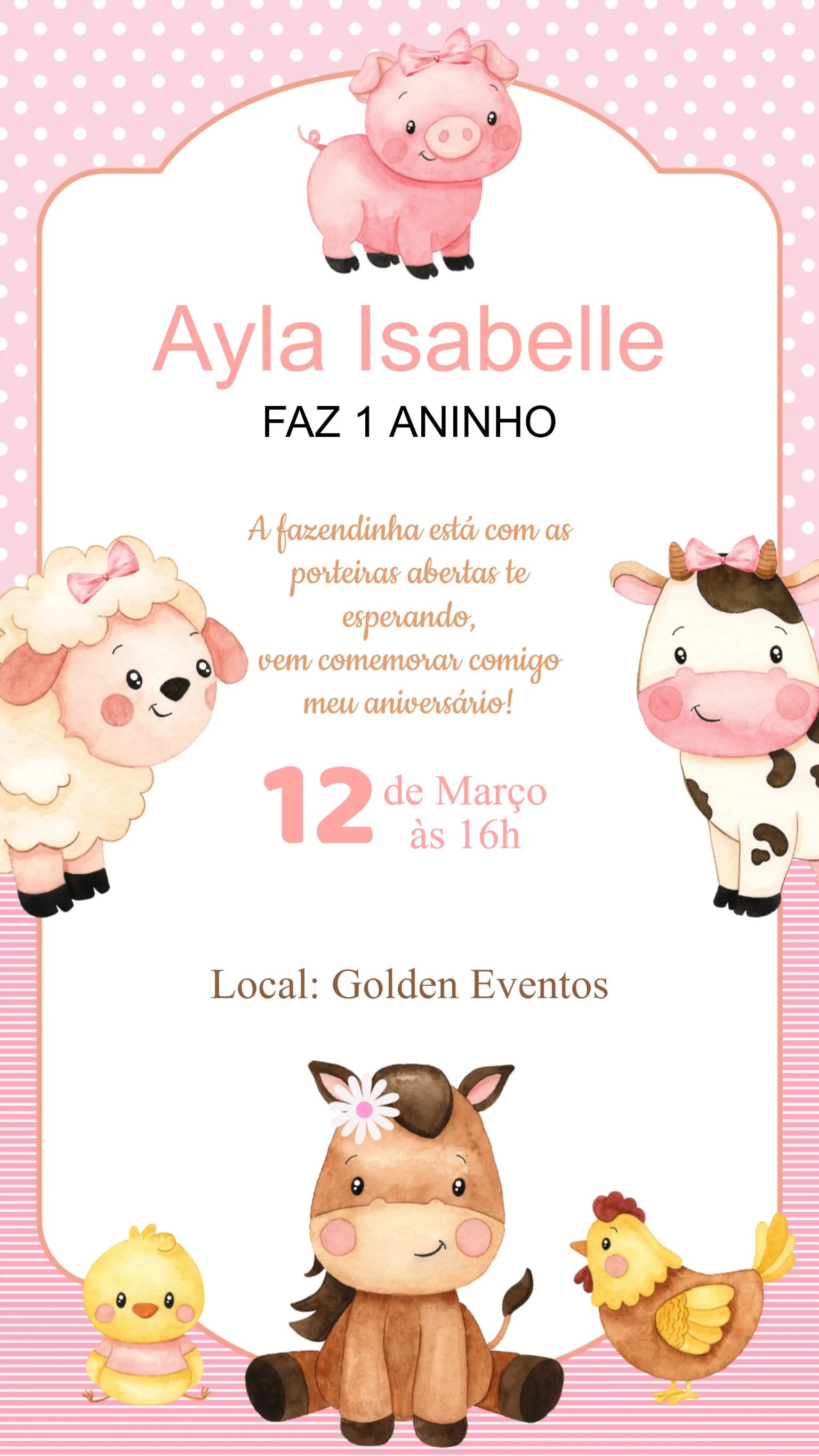 Convite Convite Aniversário Fazendinha – Editar Online