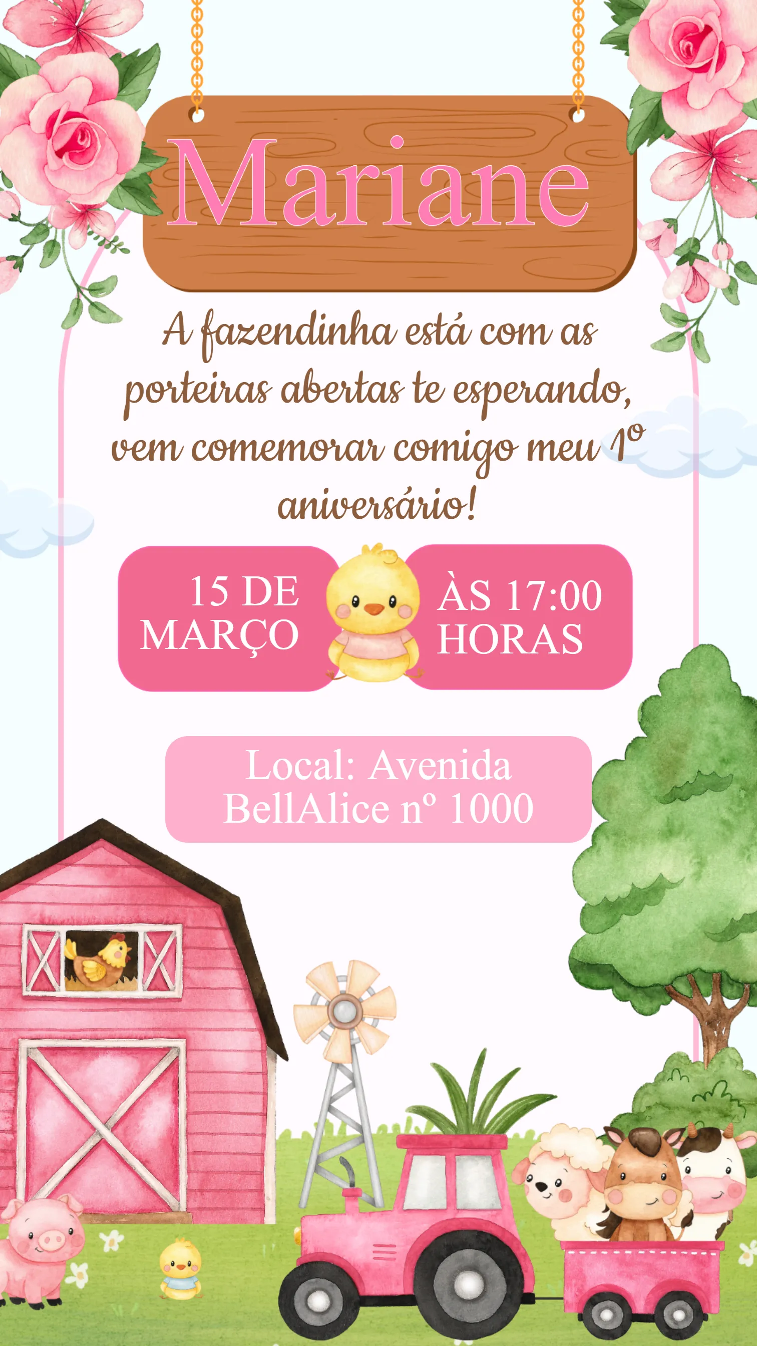 Convite Convite Aniversário Fazendinha – Editar Online