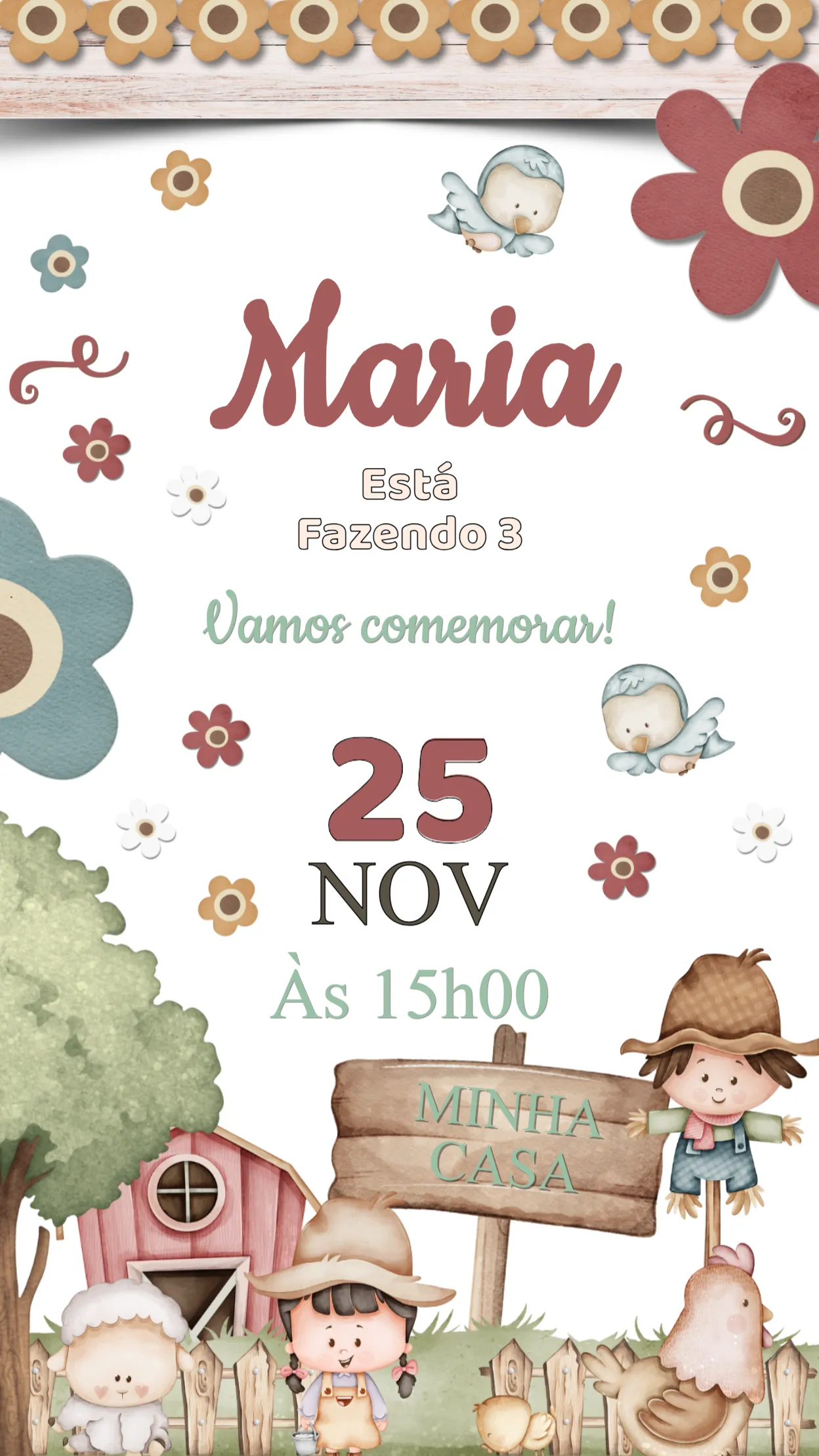Convite Convite Aniversário Fazendinha – Editar Online