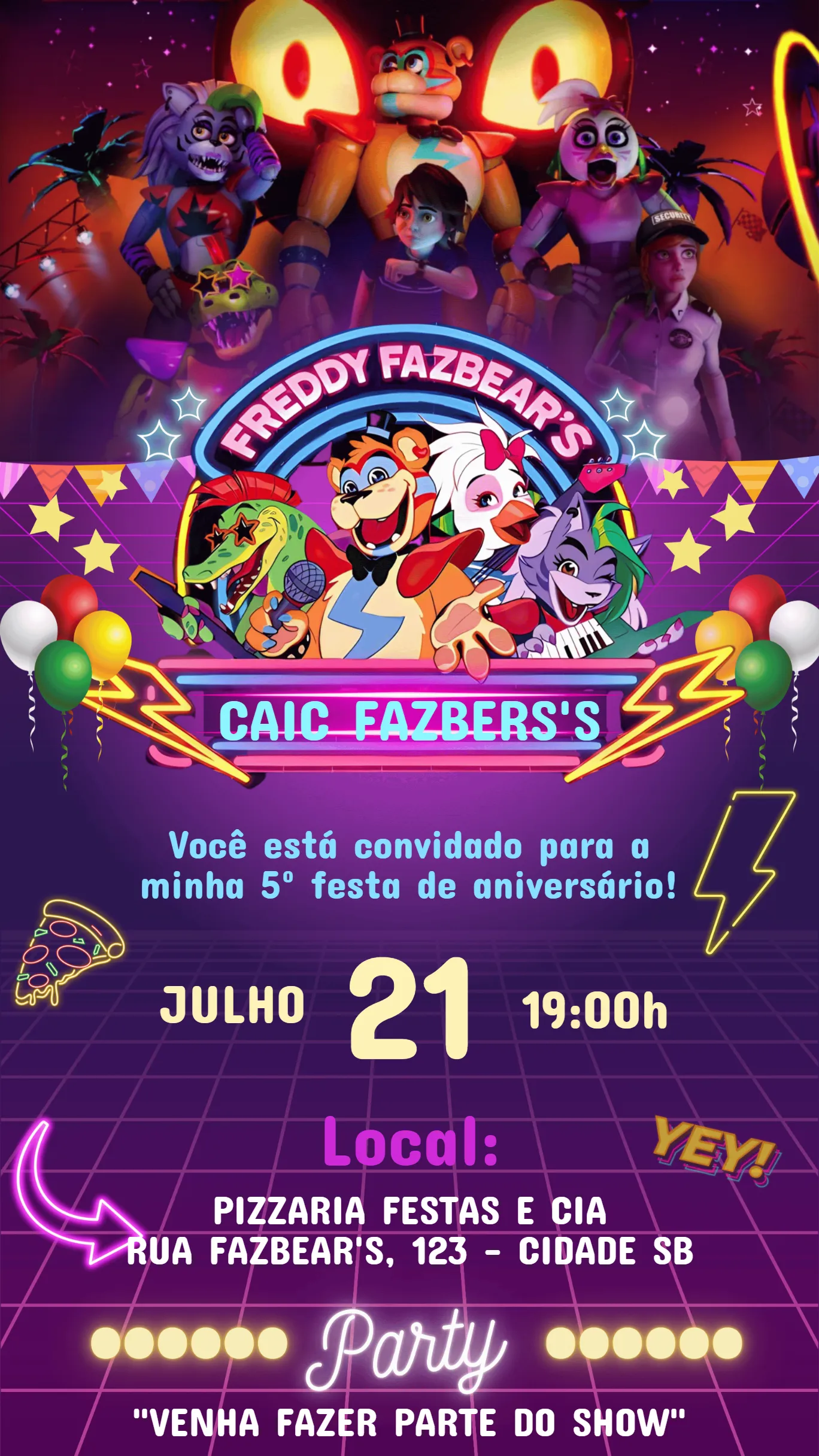 Convite Convite Aniversário Five Nights At Freddy Fazbear's – Editar ...