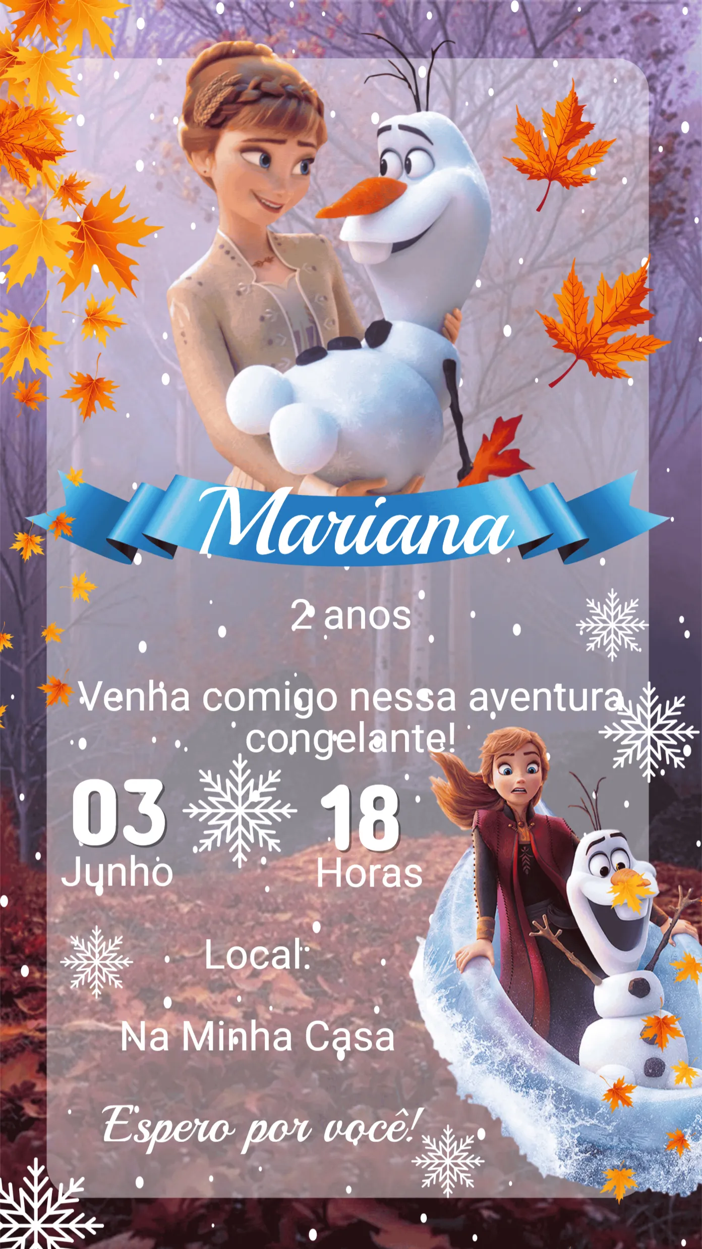 Convite Convite Aniversário Frozen Ana – Editar Online | Convitede