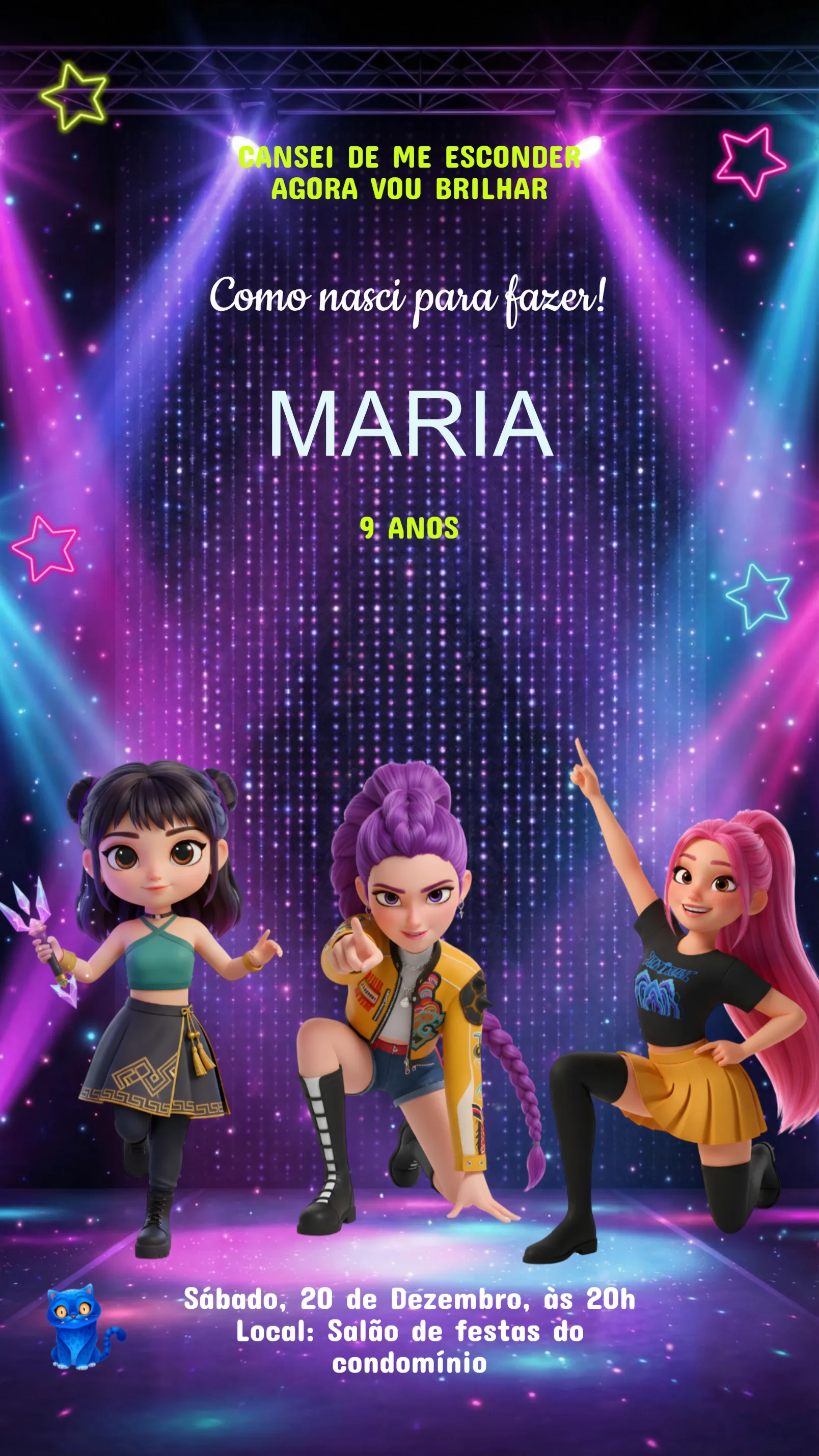 Convite Aniversário Guerreira K-Pop - Aniversário Infantil | Convitede