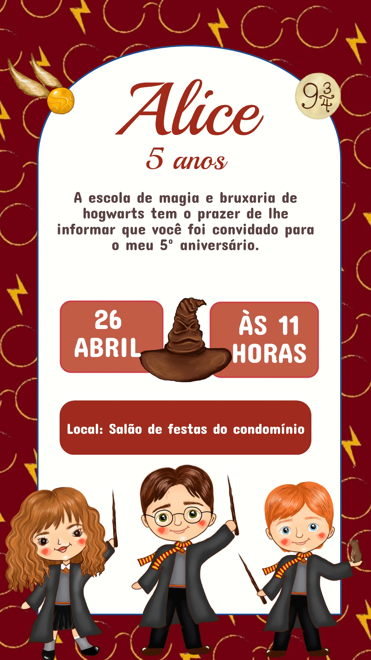 Convite Convite Aniversário Harry Potter – Editar Online | Convitede