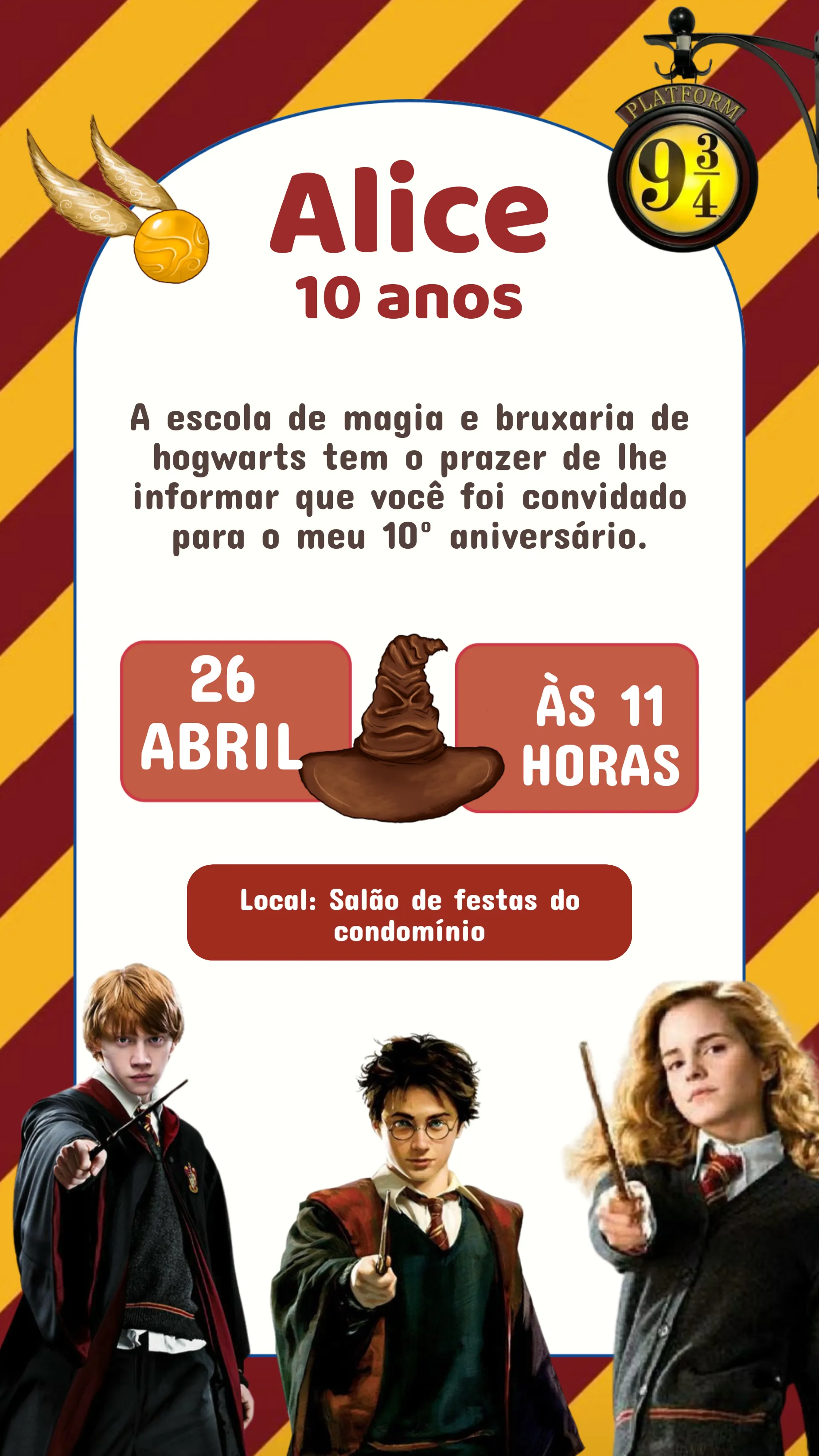 Convite Convite Aniversário Harry Potter Tradicional – Editar Online ...