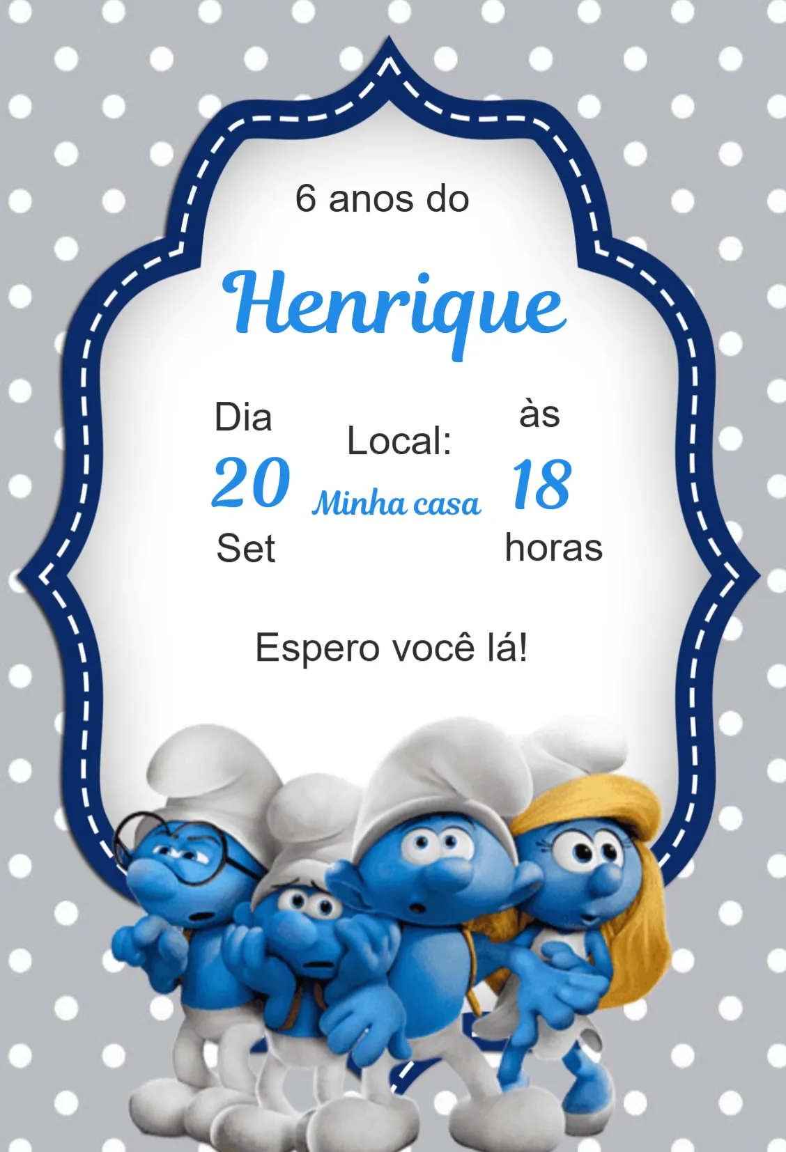 Convite Convite aniversário infantil Smurfs | Editar e Personalizar Fácil