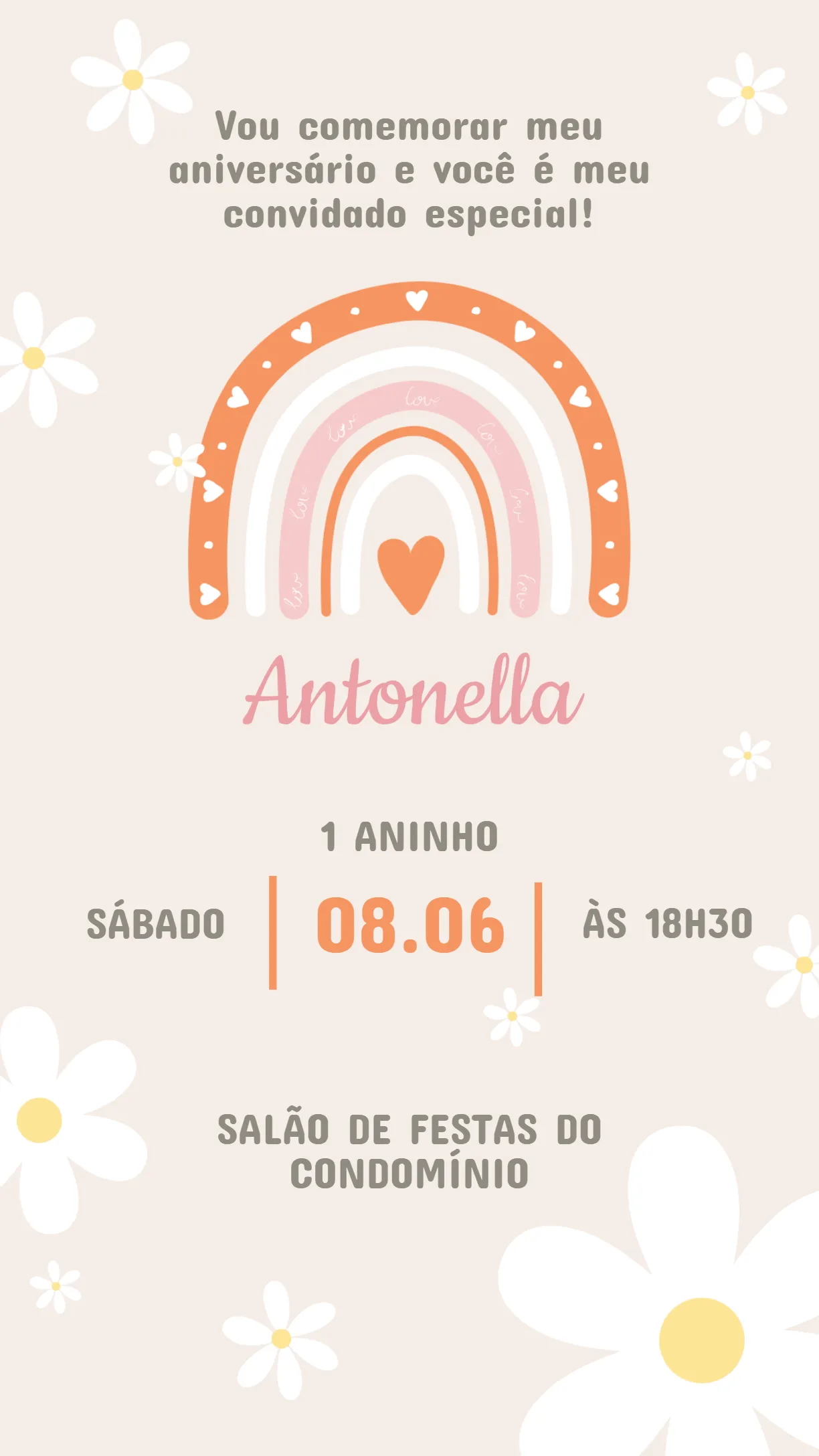 Convite Convite Aniversário Margaridas – Editar Online