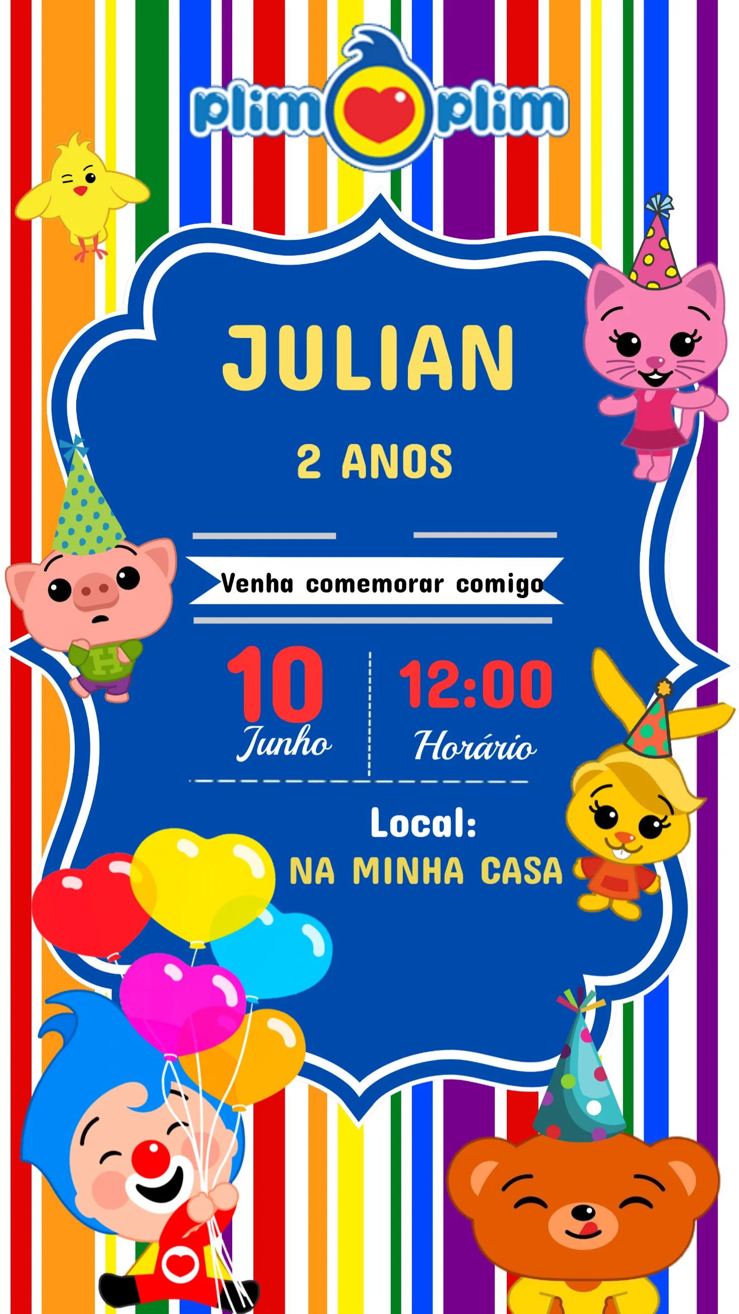 Convite Aniversário Palhaço Plim Plim - Aniversário Infantil | Convitede