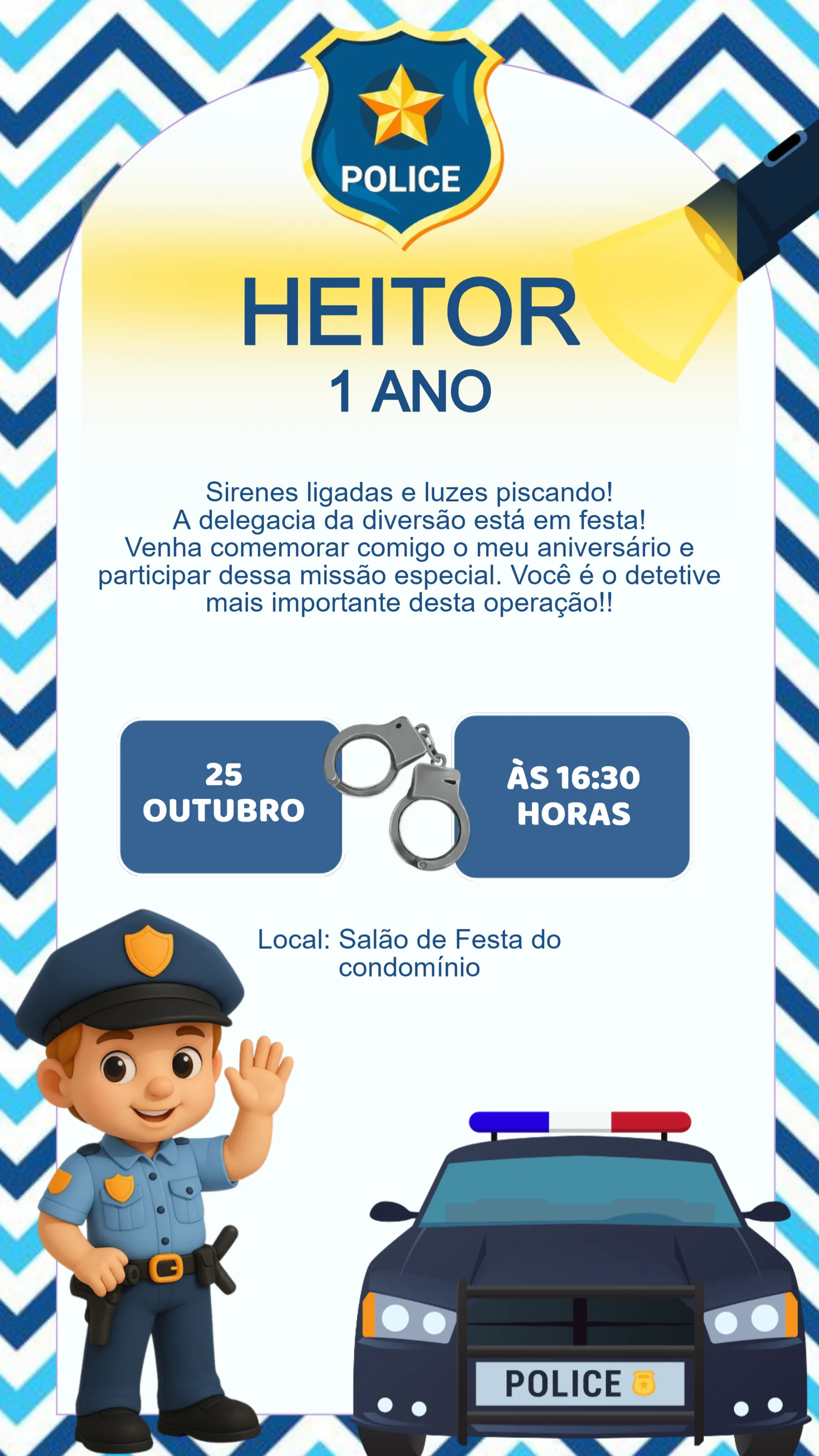 Convite Convite Aniversário Policial – Editar Online