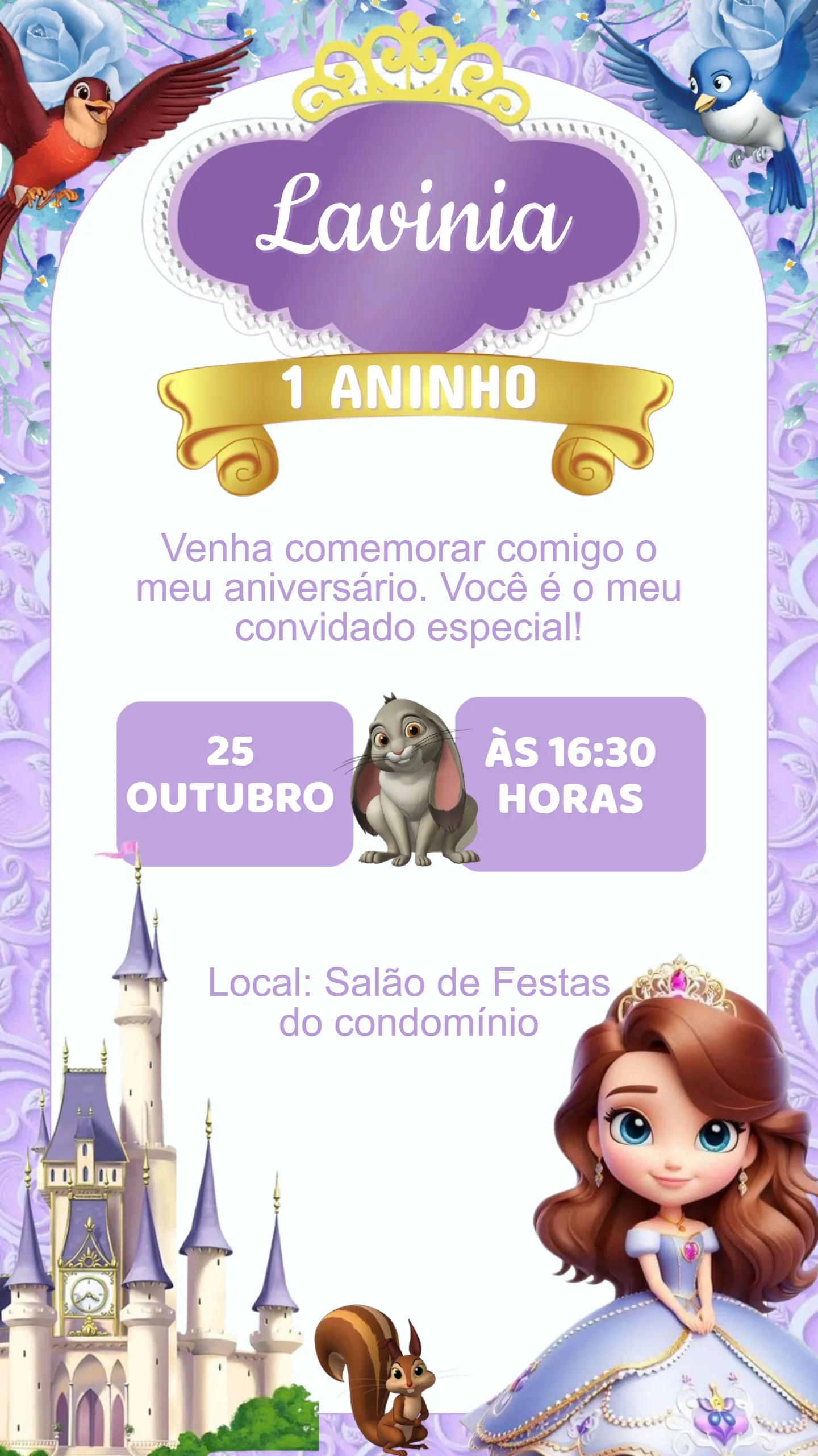 Convite Convite Aniversário Princesinha Sofia Baby – Editar Online