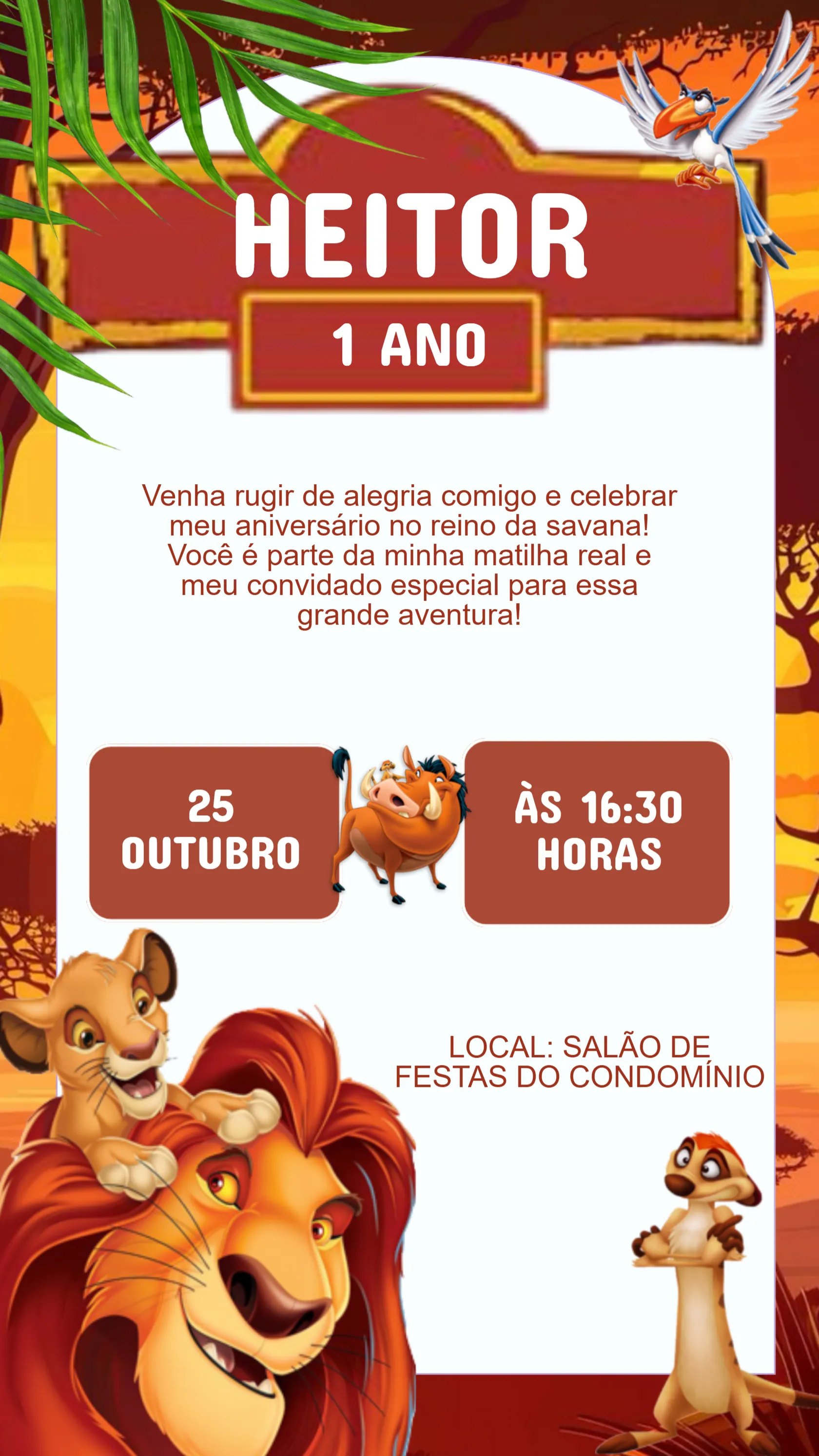 Convite Convite Aniversário Rei Leão – Editar Online
