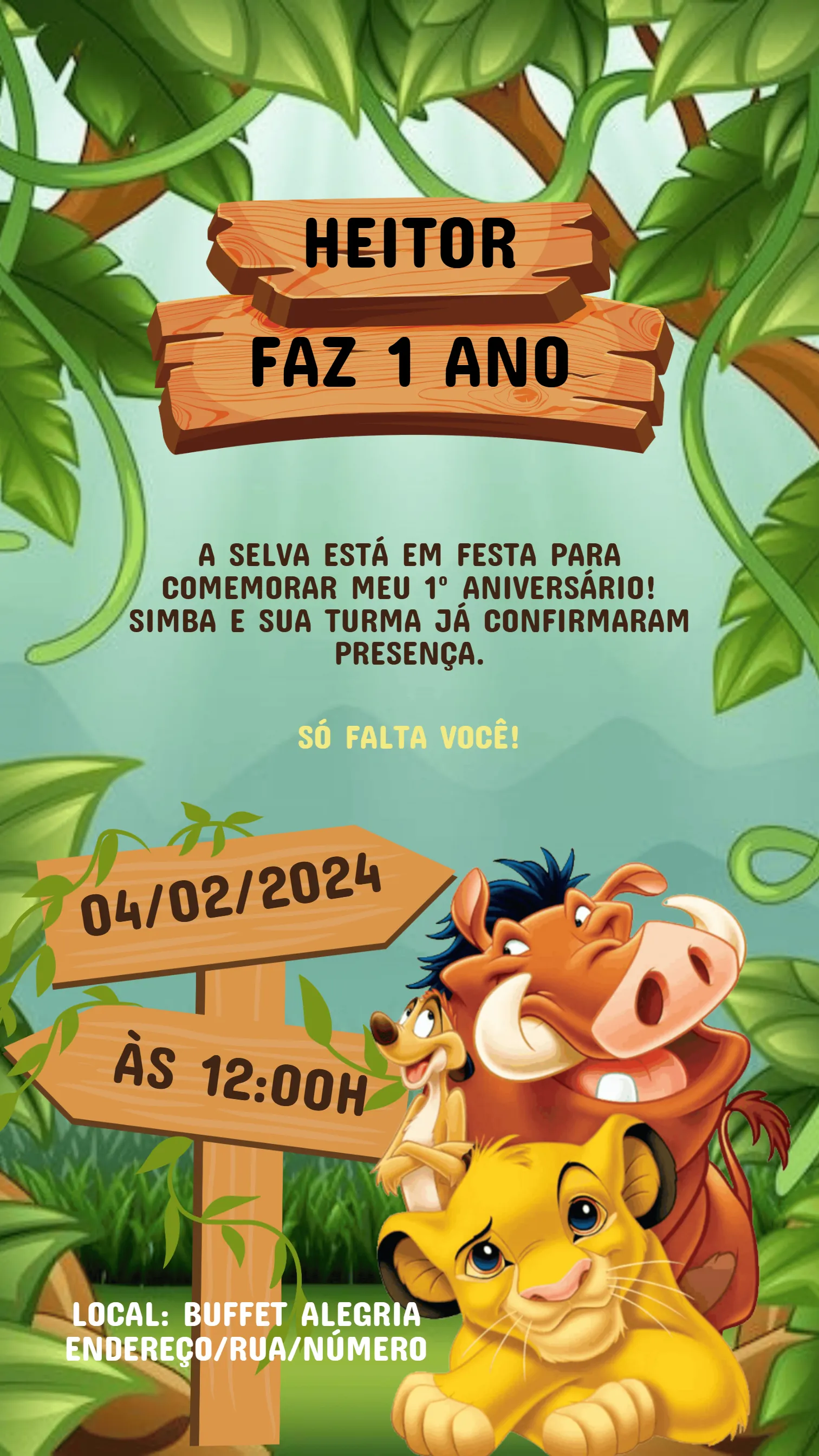 Convite Convite Aniversário Rei Leão – Editar Online | Convitede