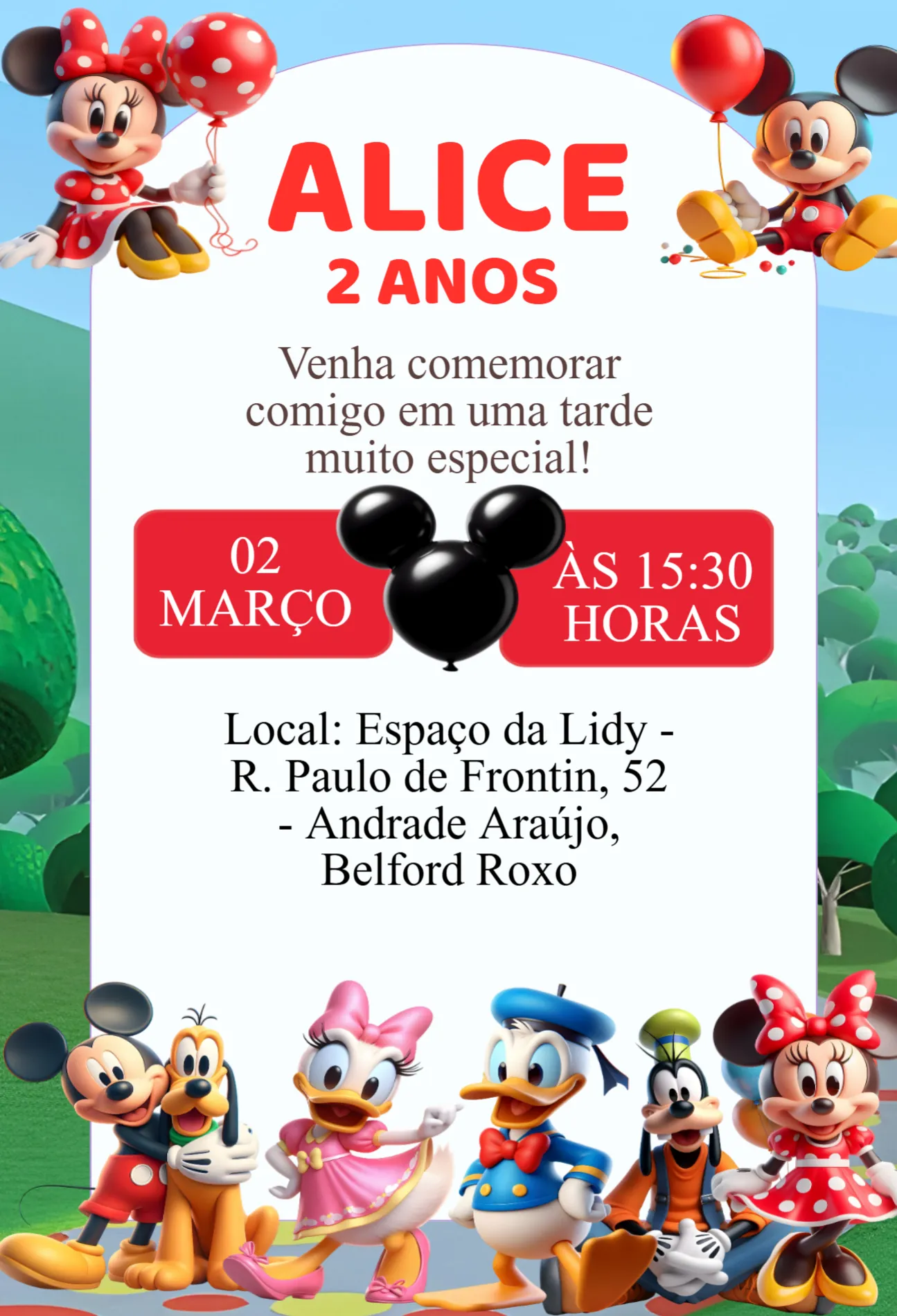 Convite Aniversário Turma do Mickey Mouse - Aniversário Infantil ...