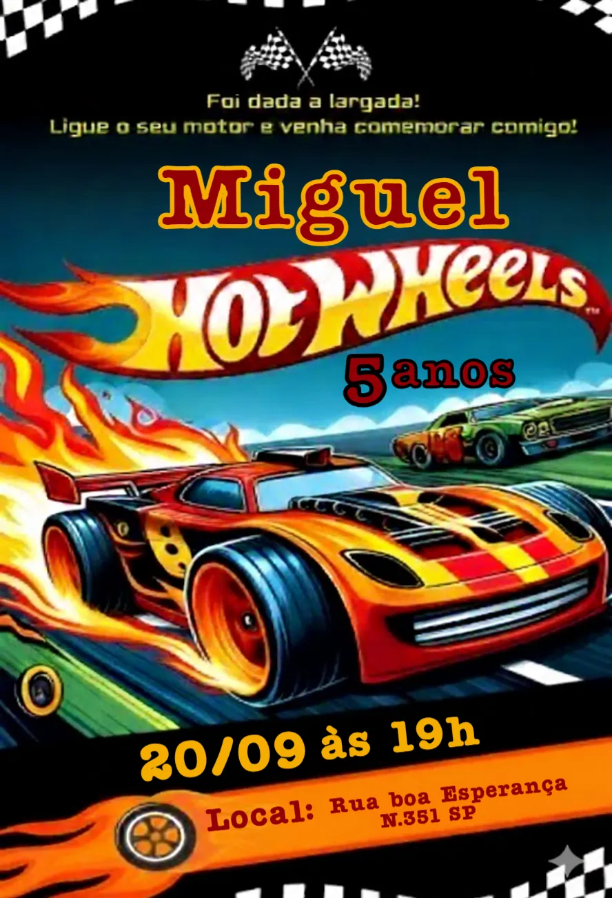 Convite Convite Digital Carros Hot Wheels – Editar Online | Convitede