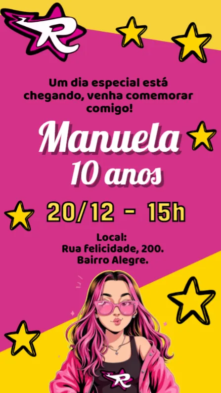 Convite Etiqueta escolar Dos Rosa Emilly Vick – Editar Online | Convitede